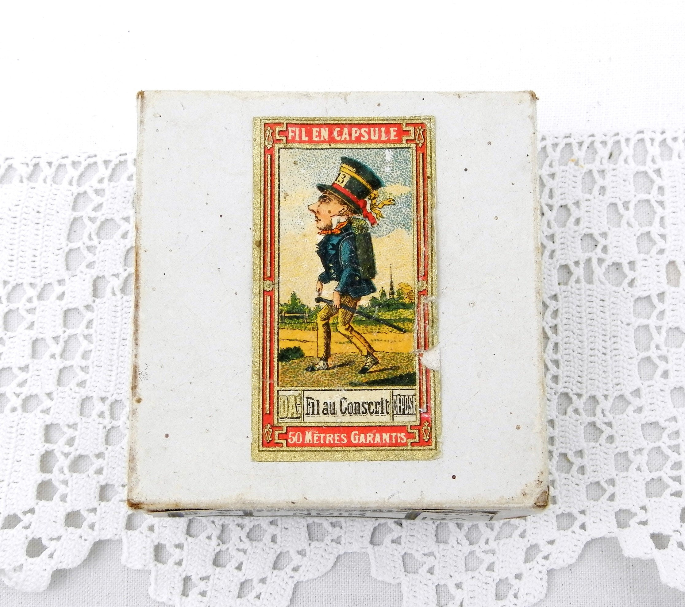 Small Antique Box for Fil en Capsule Fil au Conscrit made of Cardboard ...