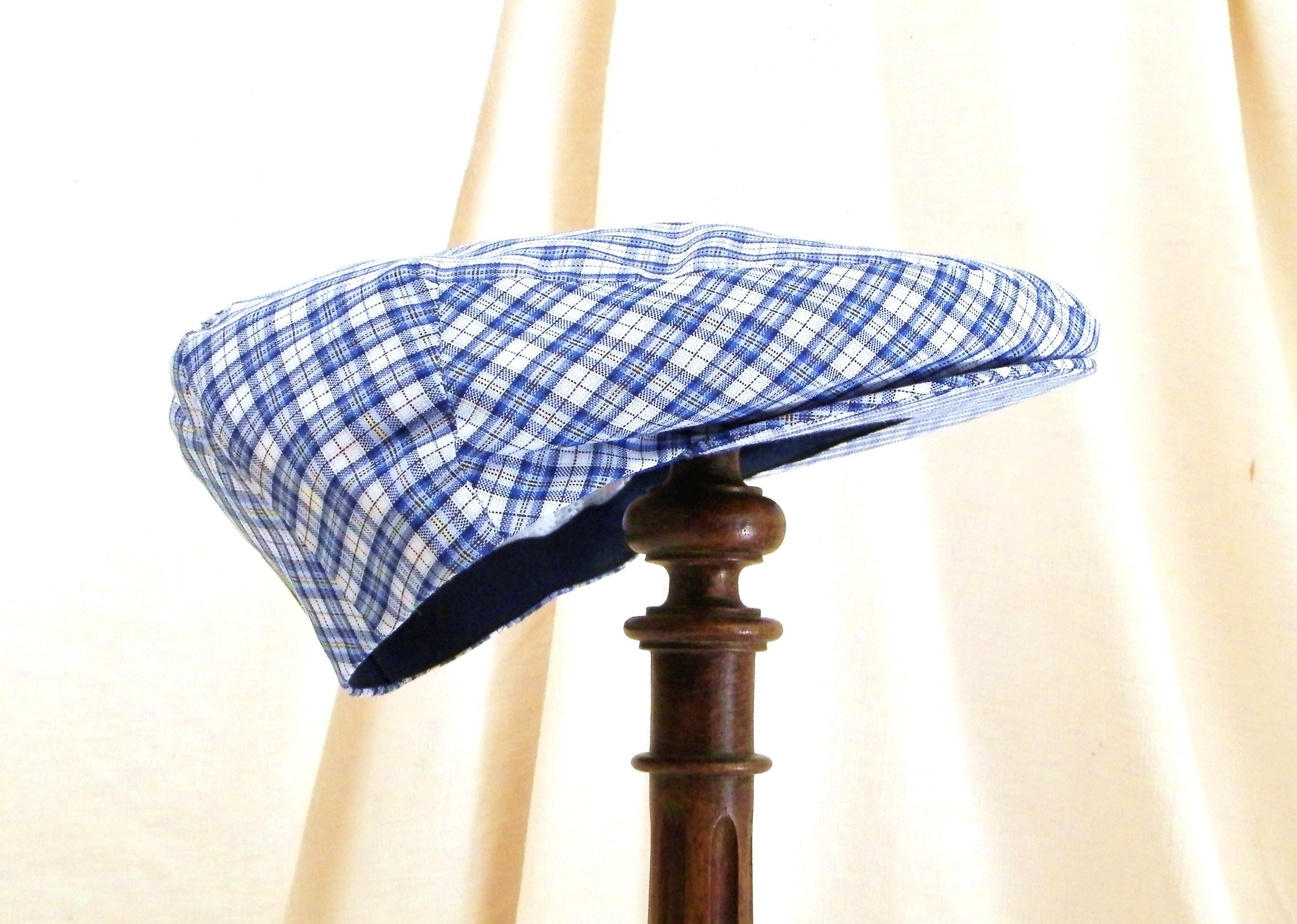 Vintage French Unused Cotton Blue and White Chequered Pattern Sport ...