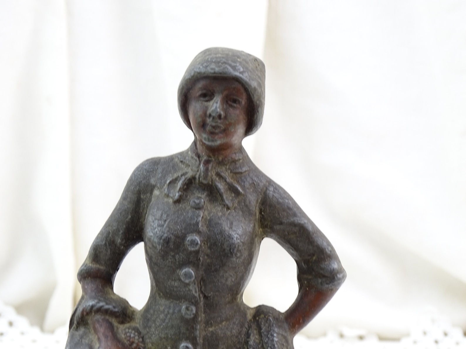 Antique French Metal Sculpture of Fisherwoman, Vintage Statue Figurine ...