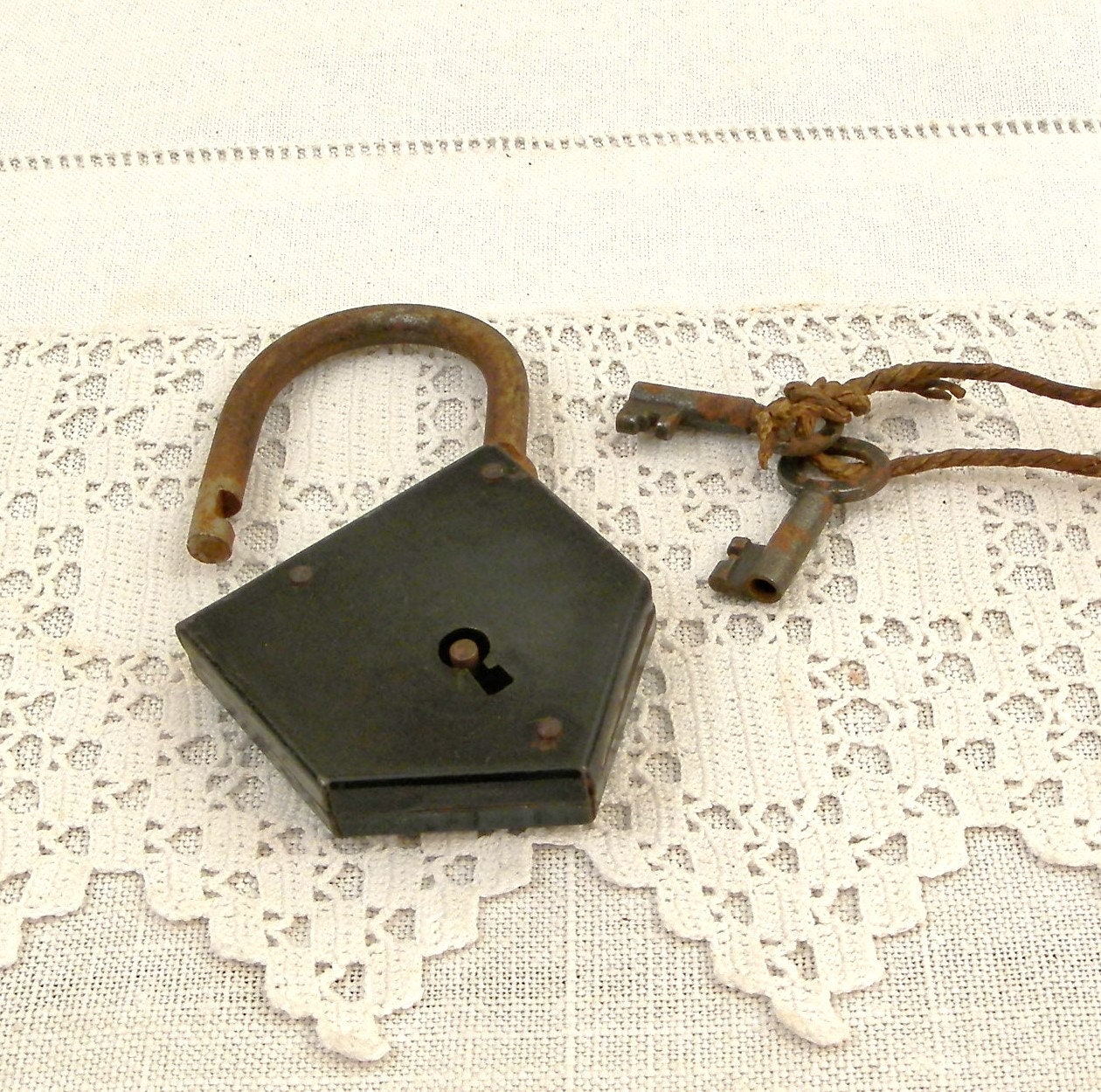 Antique French Black Metal Working Padlock with 2 Keys, Old Retro ...