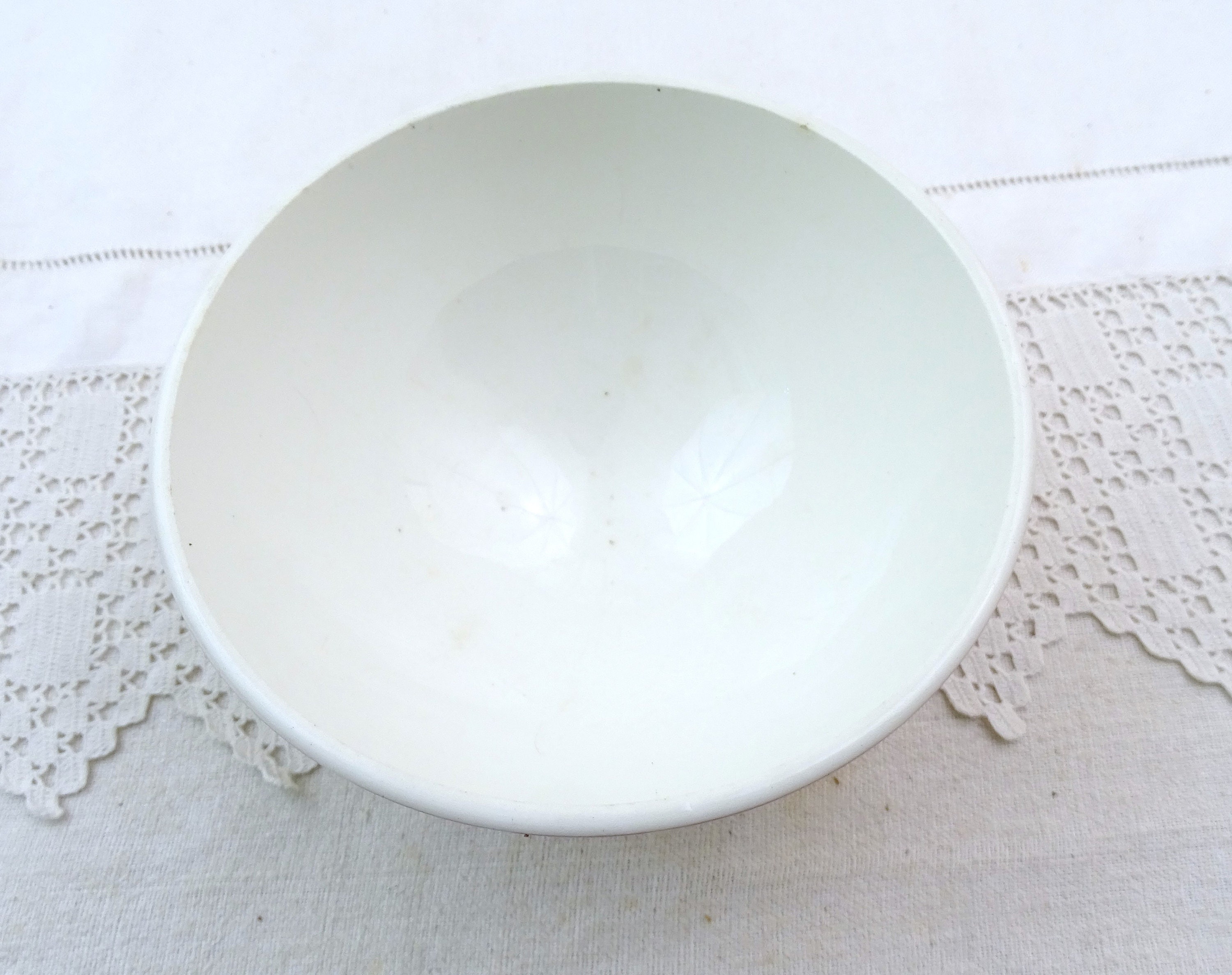 Vintage French Pale Pink and White Pottery Coffee Bowl with Scalloped ...