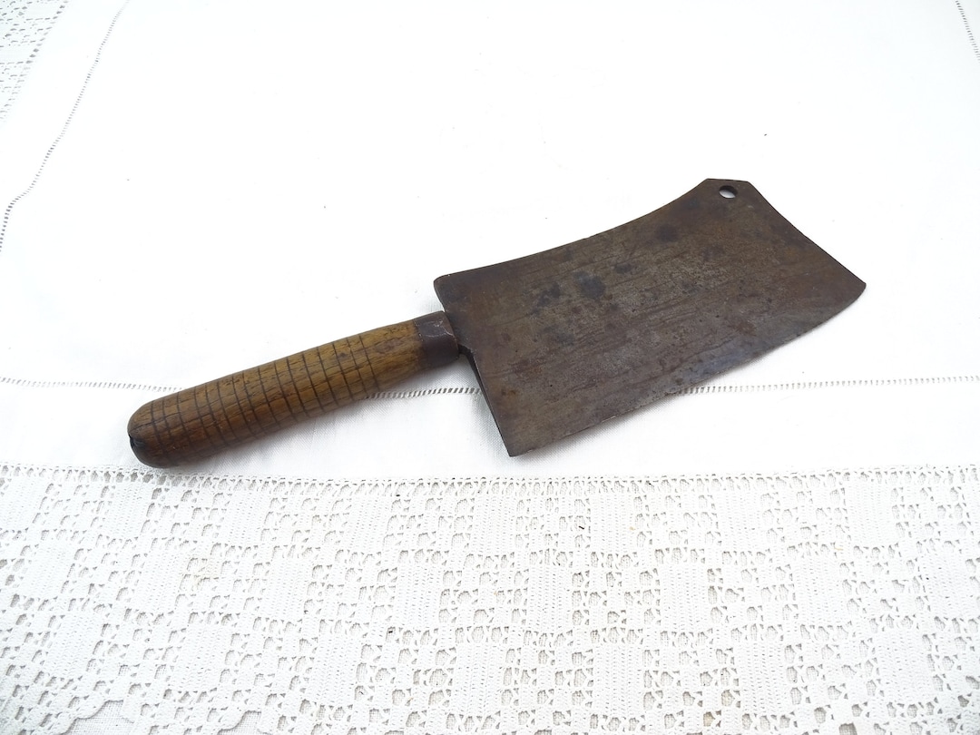 Antique French Butcher Cleaver With Turned Wooden Handle and Iron Blade ...