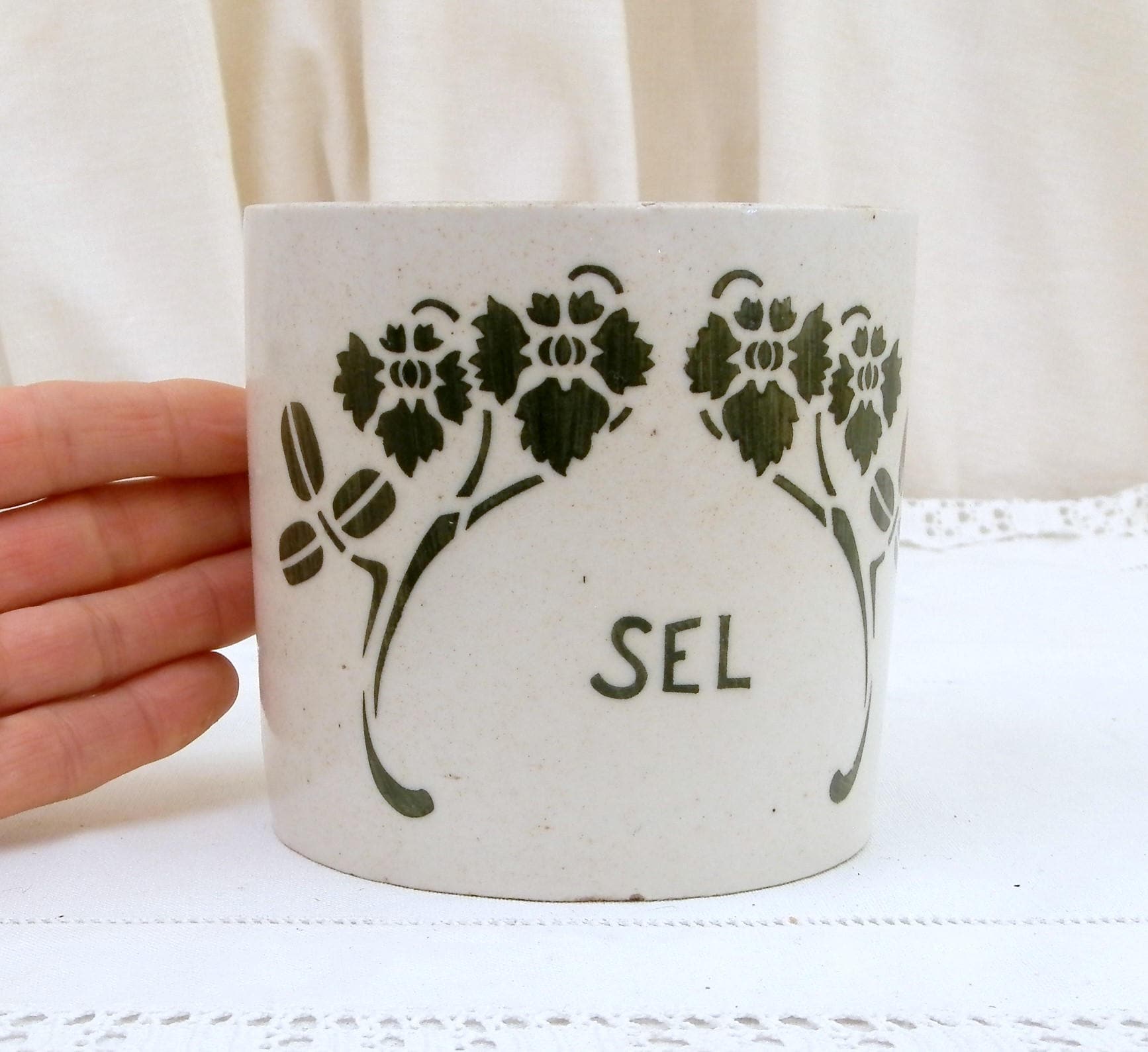 Antique French Pottery Salt Pot with Art Nouveau Stencil Pattern ...
