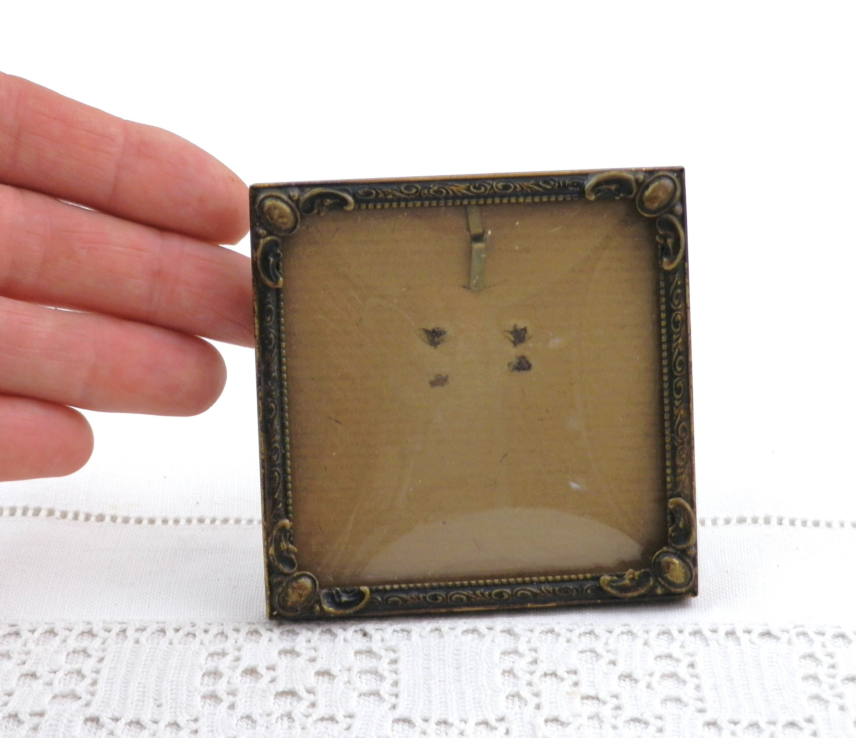 Small Antique Square Easel Stand or Wall Hanging Metal Picture Frame ...