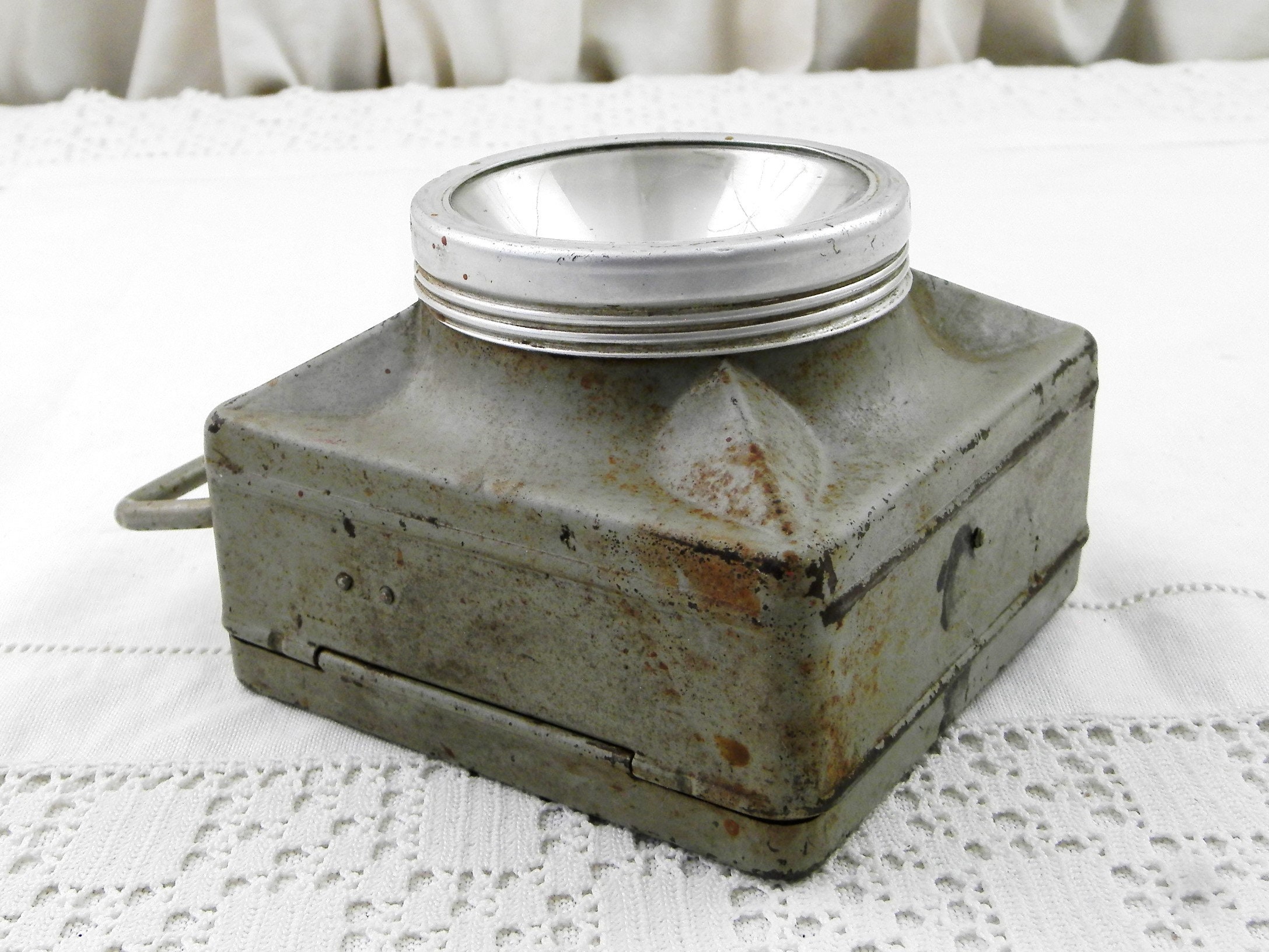 Vintage French Square Gray Metal Hand Held Flashlight By Wonder Model ...