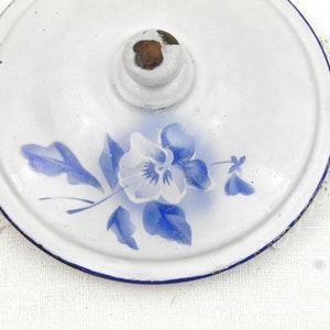 Small Antique French Chippy Blue and White Enamelware Lidded Bowl With ...
