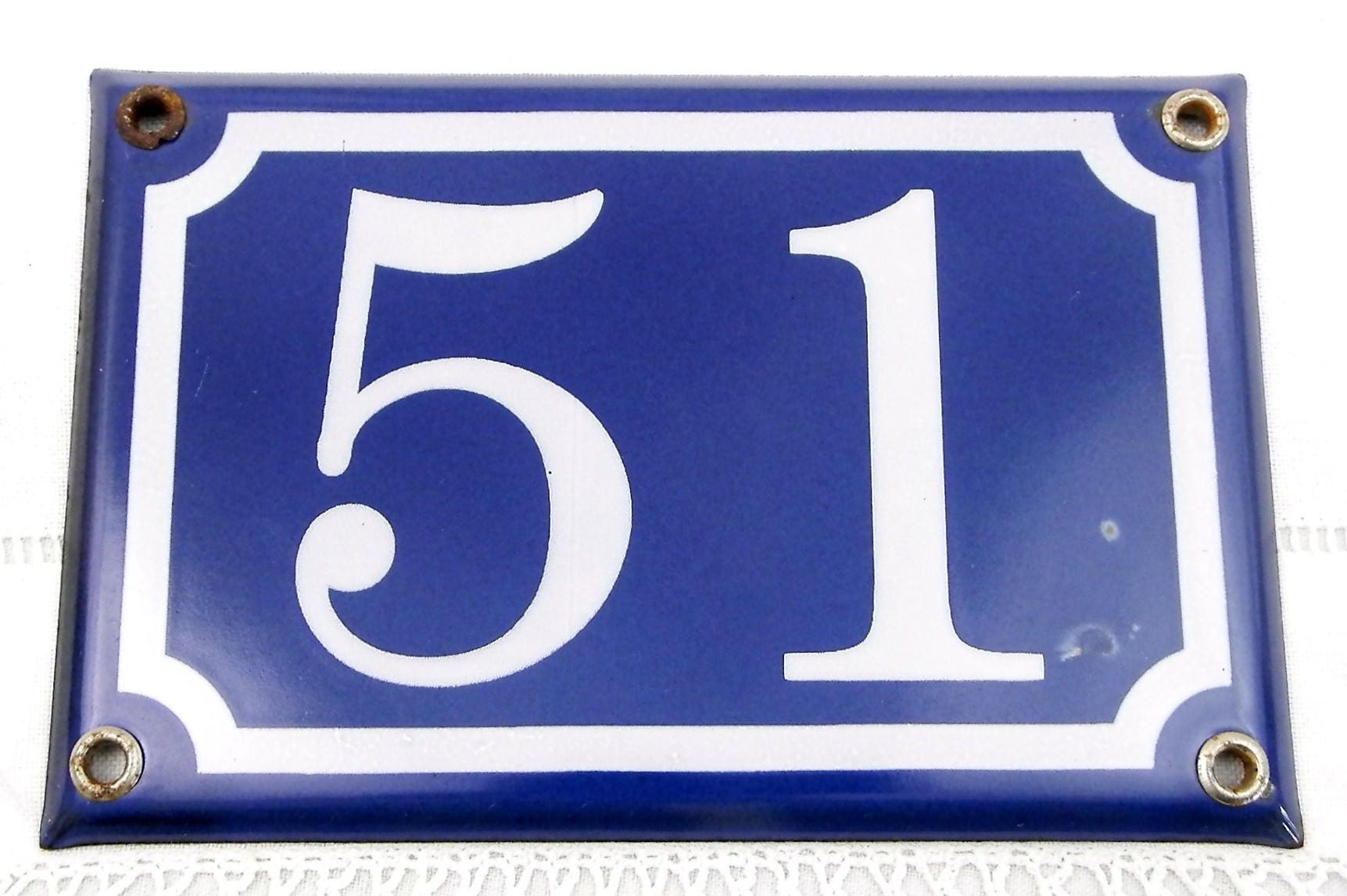 Vintage Traditional French Blue and White Enamel Metal Number Plaque 51 ...