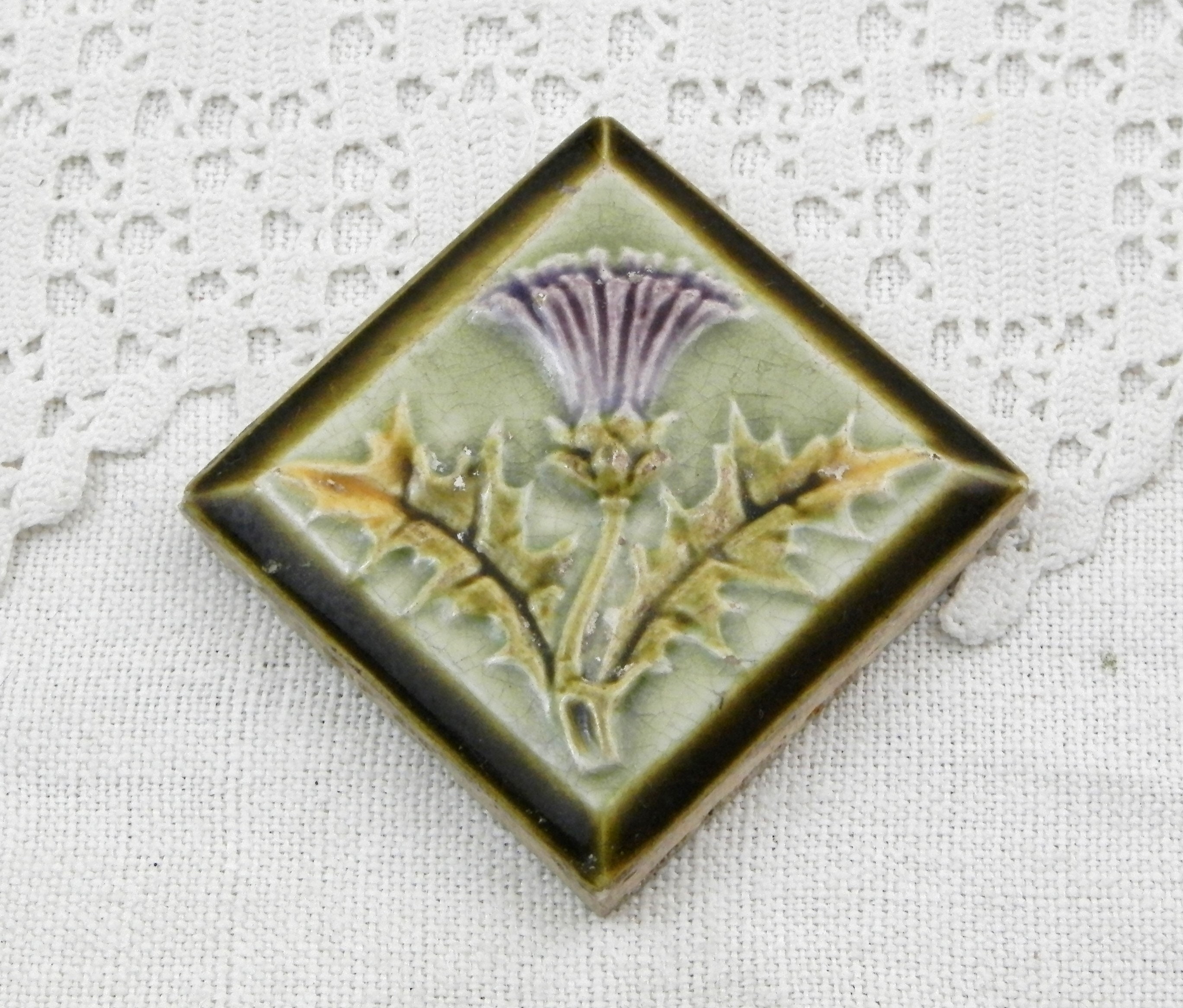 Small Antique Victorian Scottish Square Ceramic Tile with Embossed ...