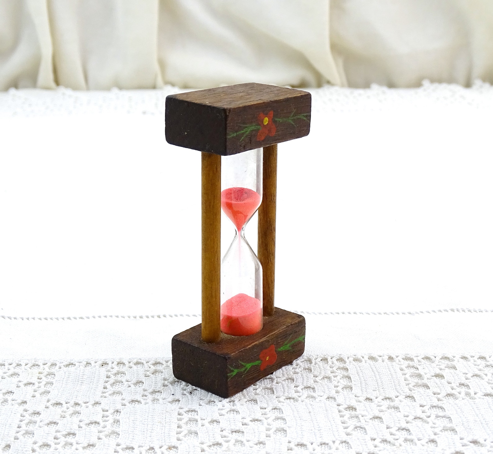 Vintage French Painted Wooden Egg Timer With Bright Pink Sand - Etsy