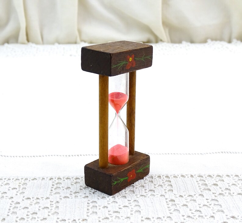 Vintage French Painted Wooden Egg Timer With Bright Pink Sand - Etsy