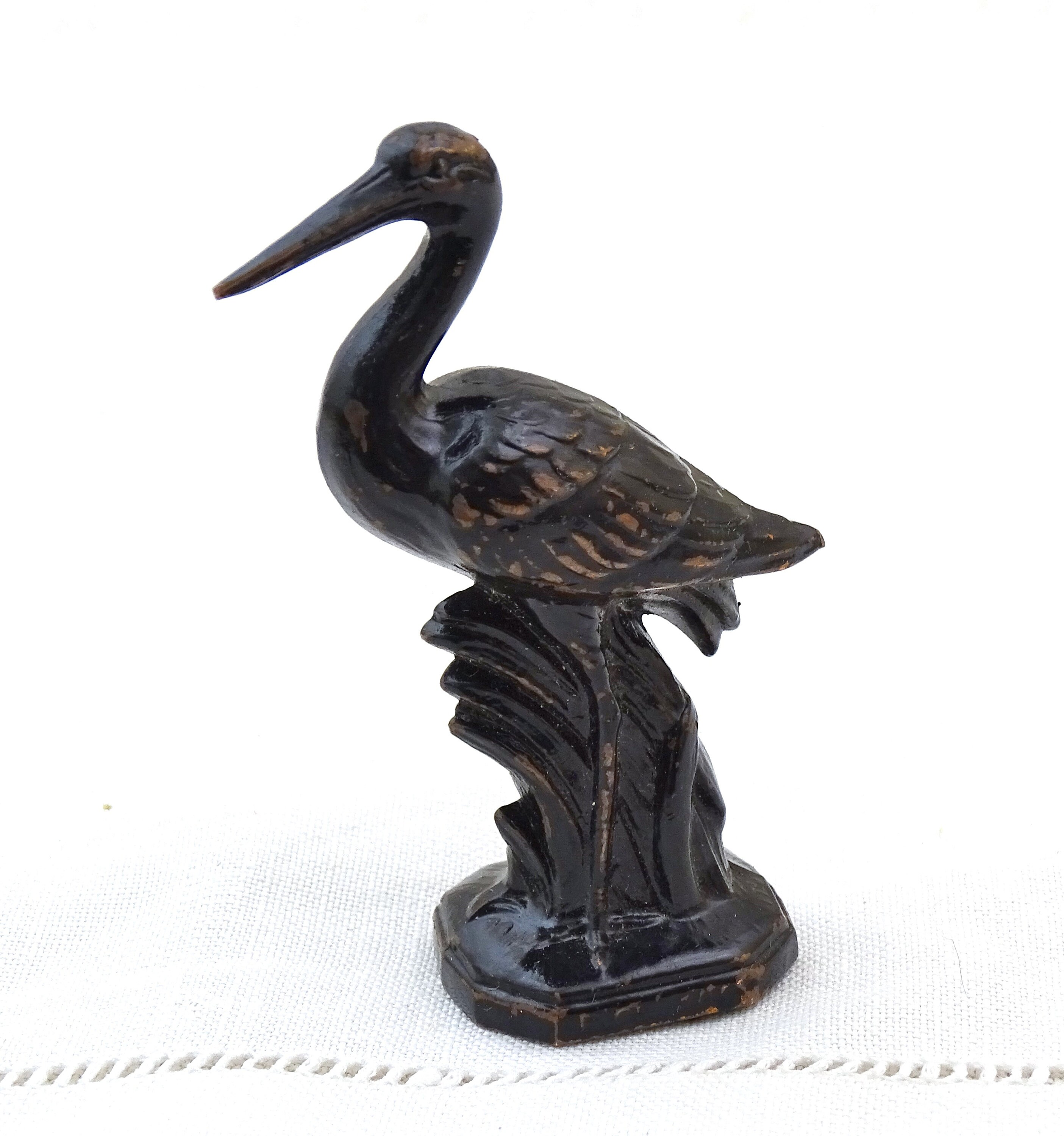 Small Antique French Stork Cast Black Lacquered Bronze Metal Figurine ...