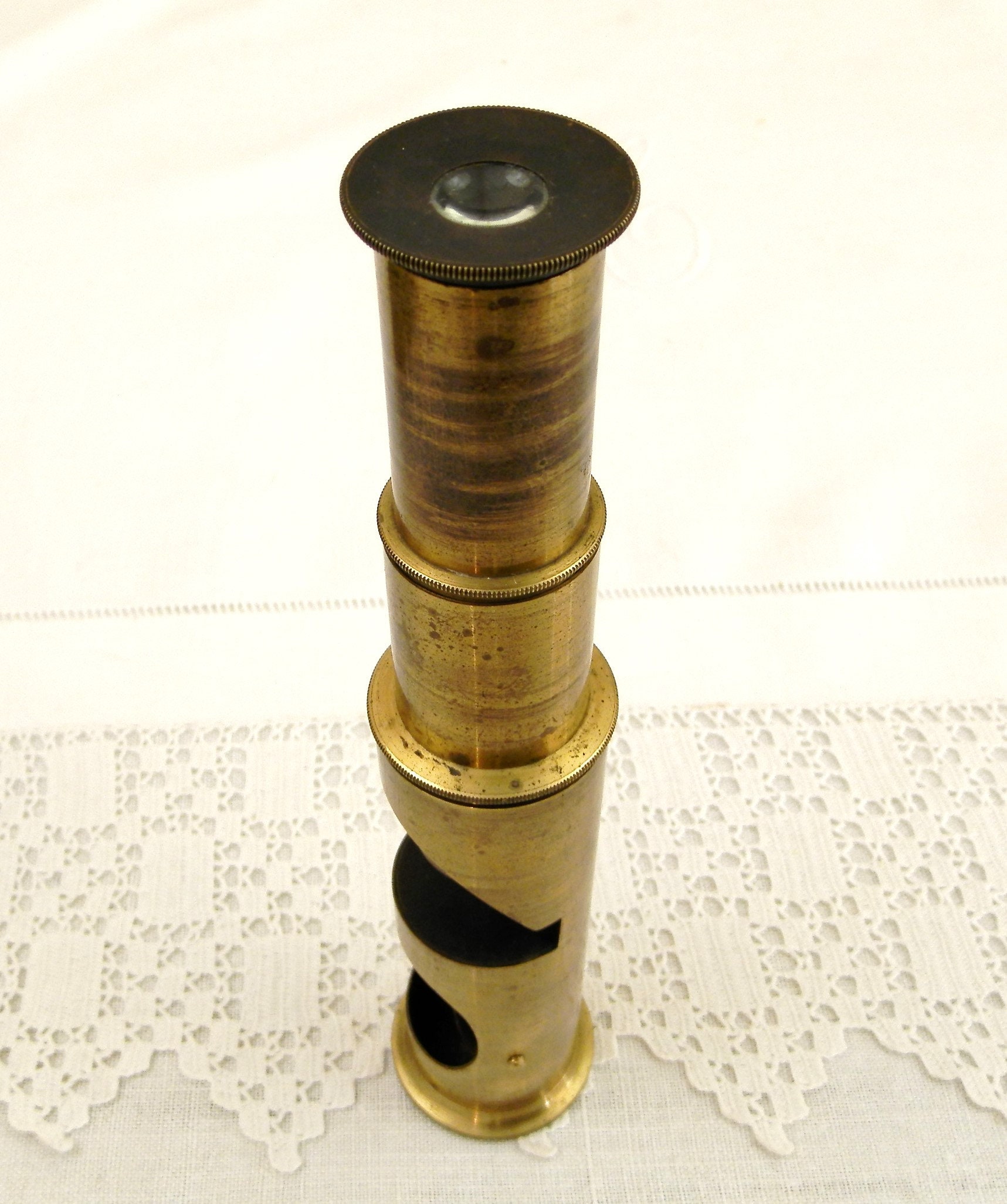 Antique 19th C Boxed Brass Field Microscope with Glass Slide, Victorian ...