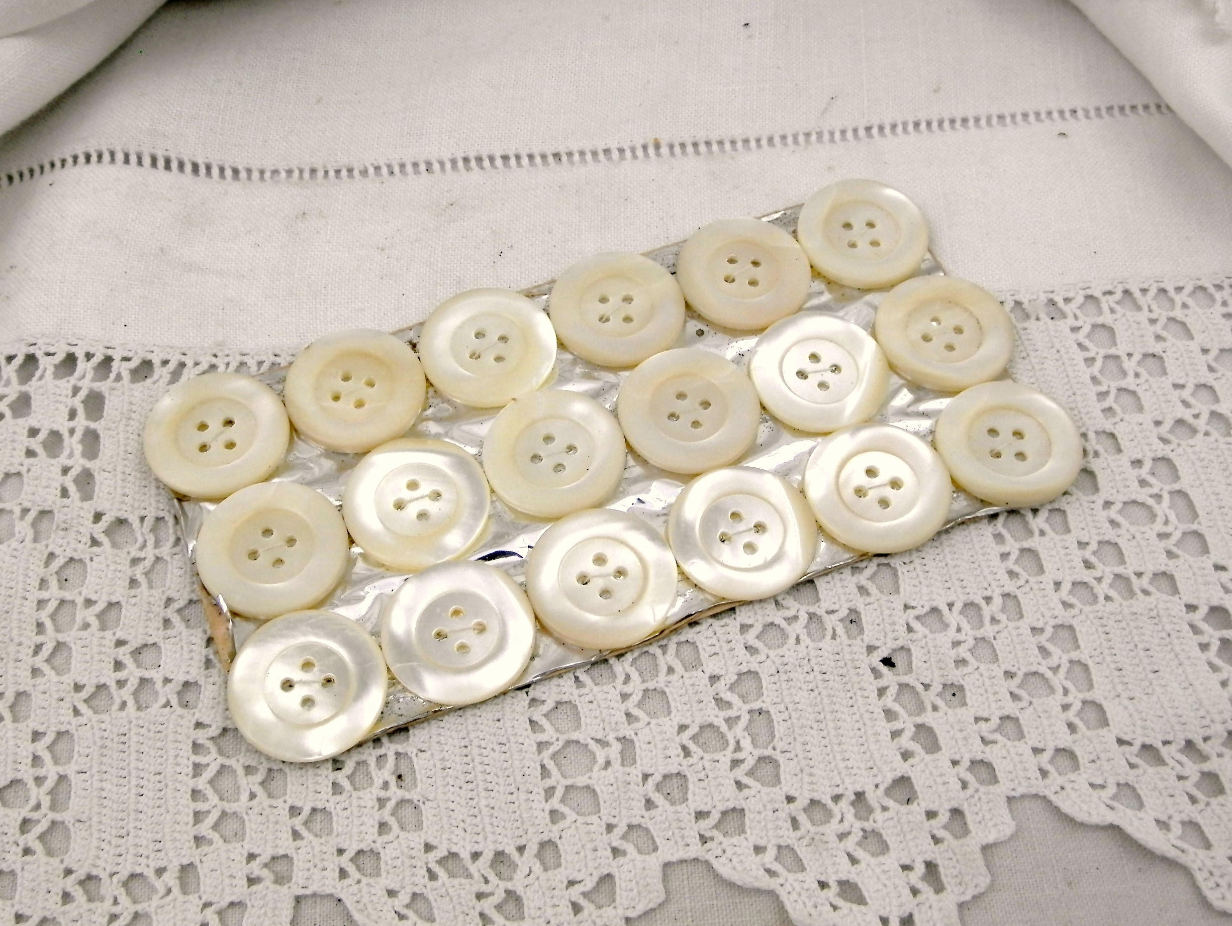24 Large French Antique Unused Mother of Pearl / Nacre Buttons with 4 ...