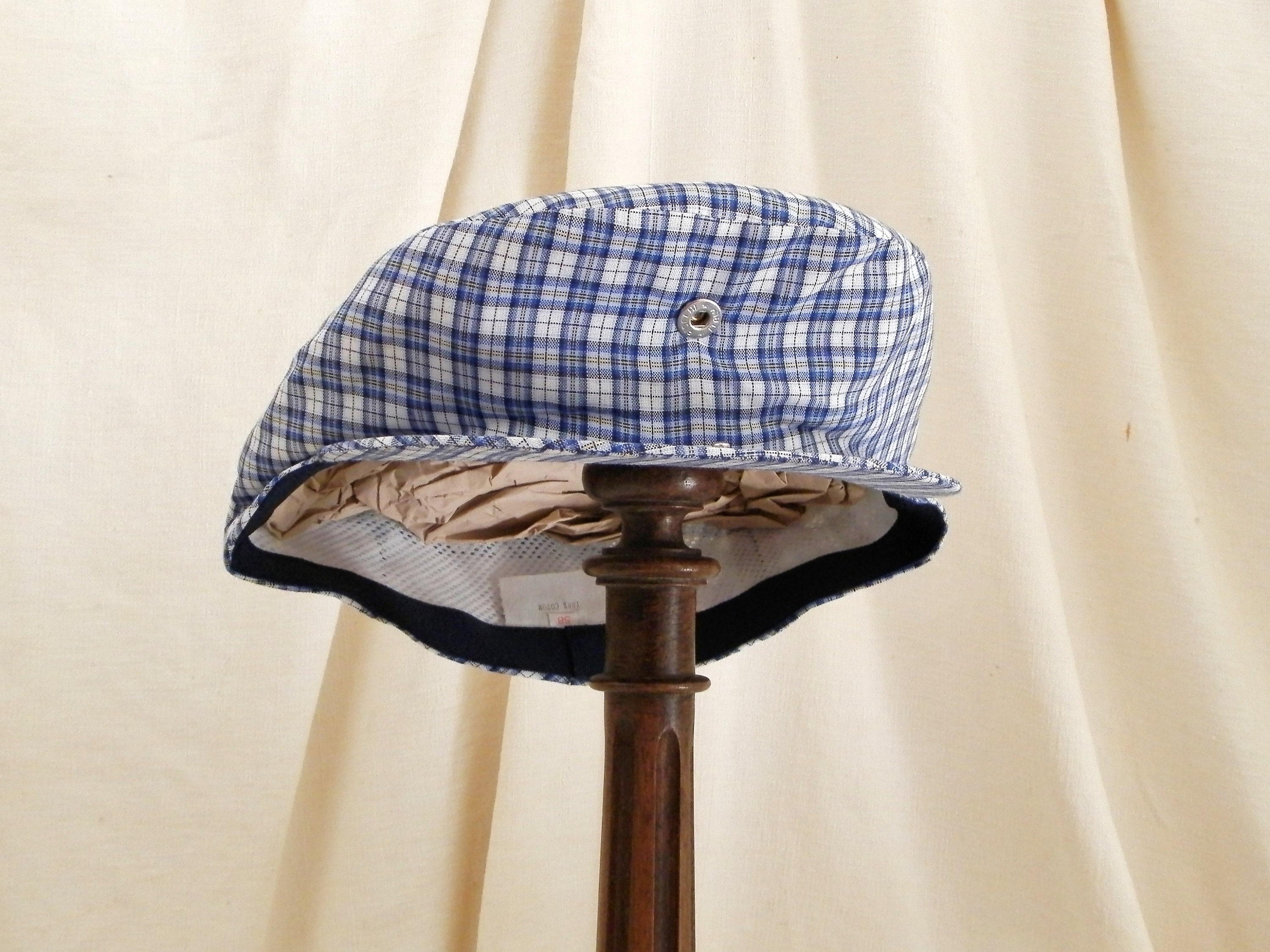 Vintage French Unused Cotton Blue and White Chequered Pattern Sport ...
