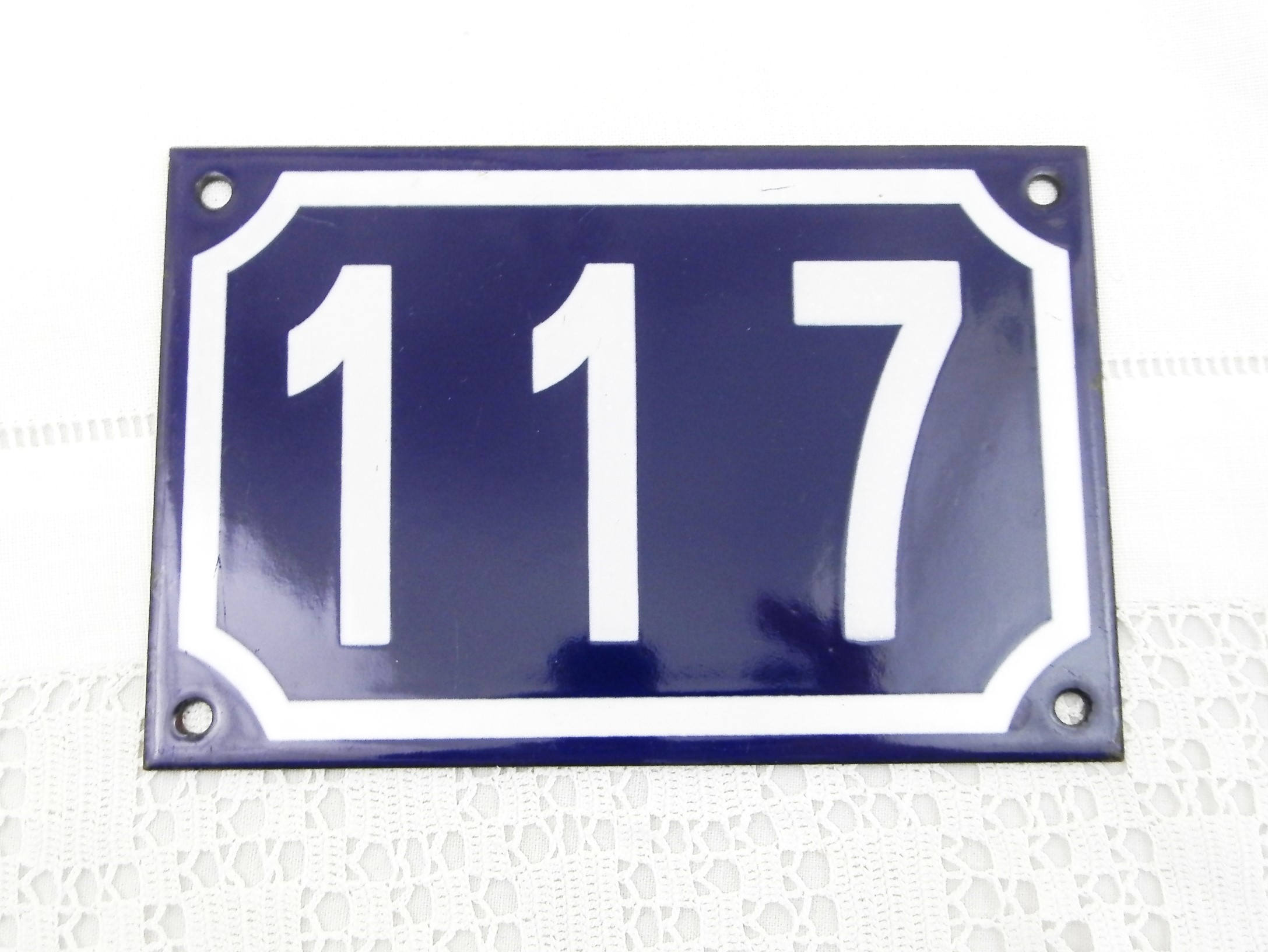 Blue and White Enamel Metal Number Plaque 117, Vintage French House ...