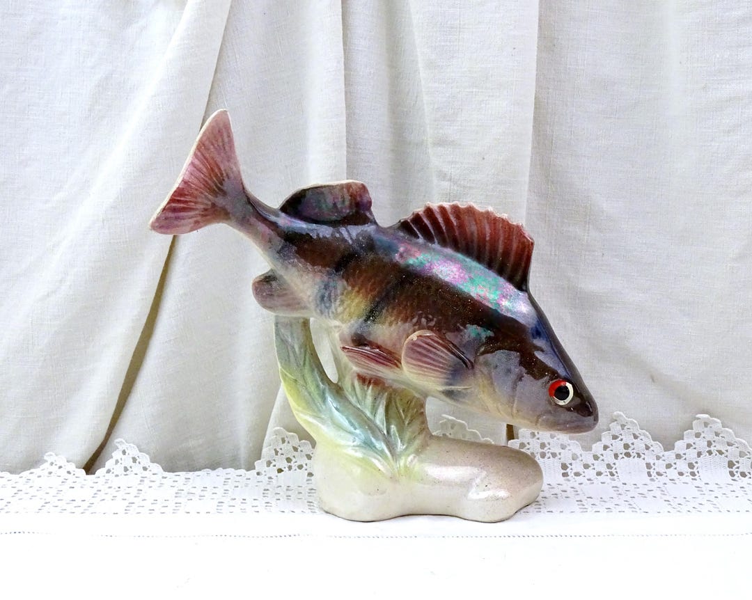 Vintage Lusterware Pottery Sculpture of Swimming Trout Fish, Retro Mid ...