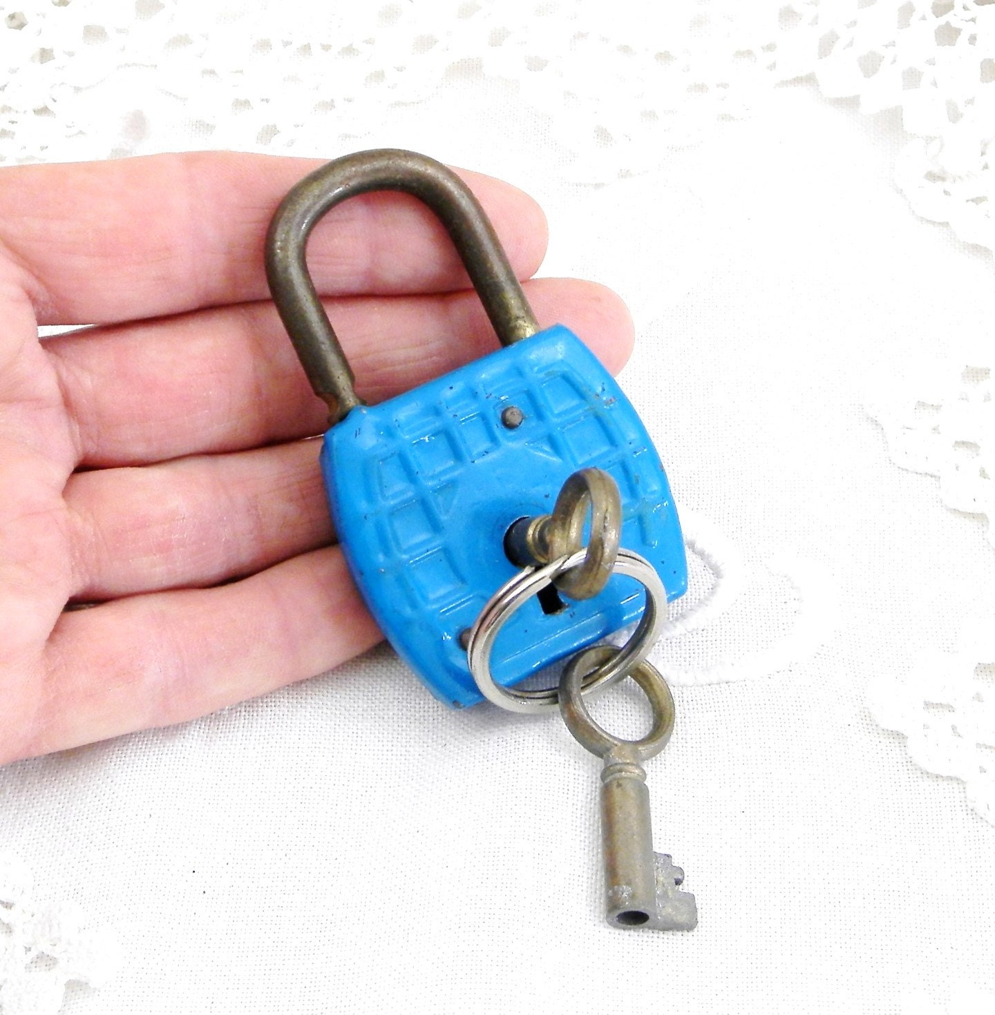 Vintage Working French Blue Padlock with 2 Working Key / Industrial ...
