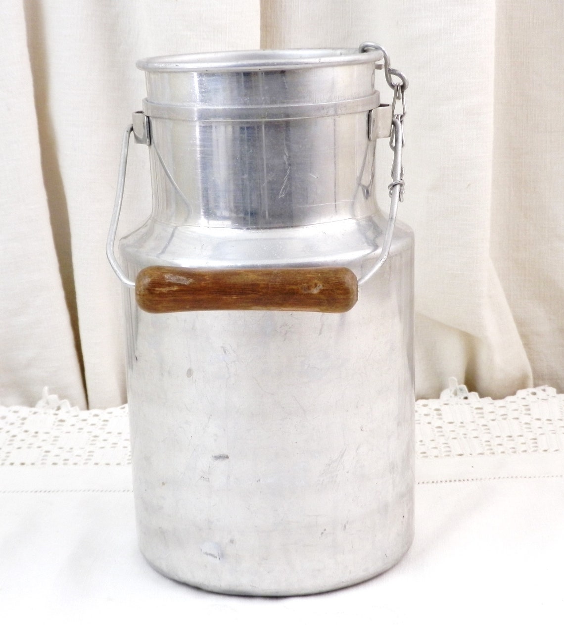 French Vintage Metal Milk Pail With Wooden Handle and Lid - Etsy