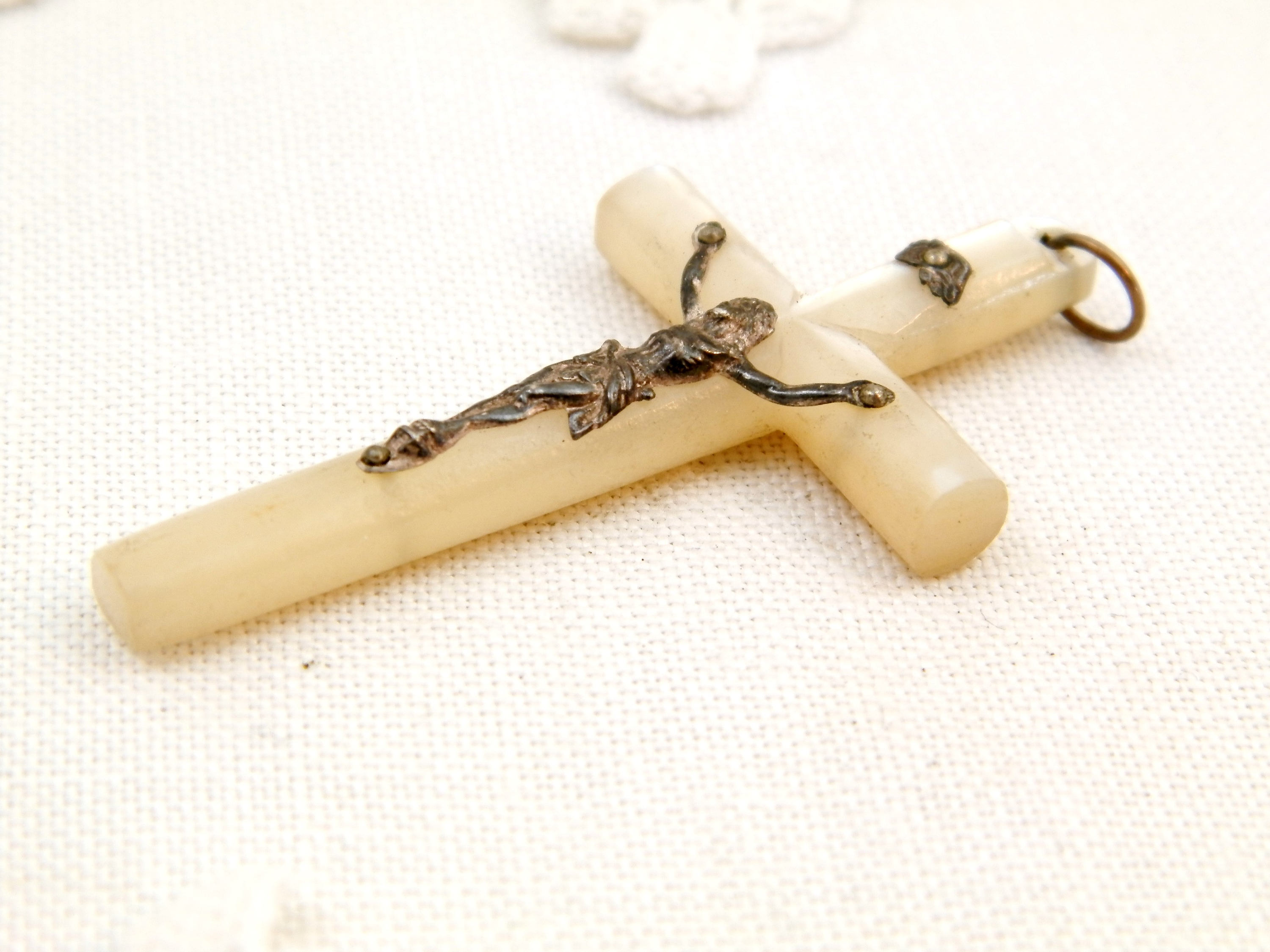 Vintage French Mother of Pearl and Silver Plated Crucifix, French ...