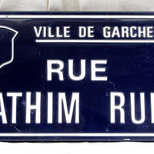 Vintage French Embossed Blue and White Enamel Metal Street Sign "athim ...