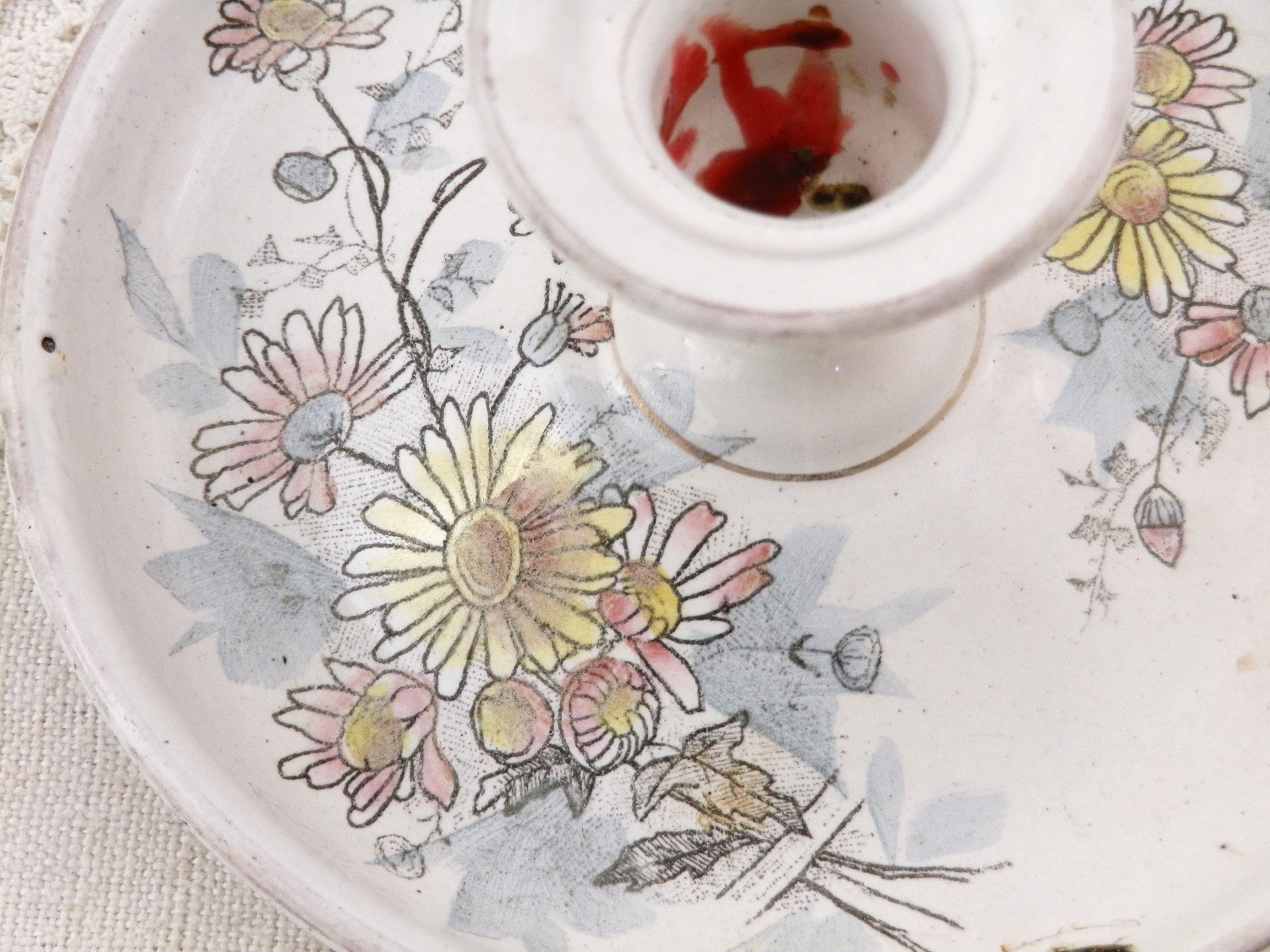 French Antique White Enamel with Flower Pattern Candle Holder, Retro ...