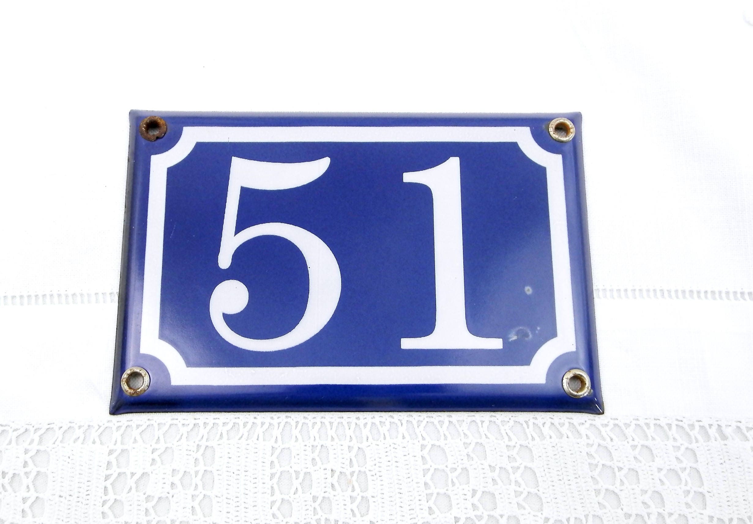 Vintage Traditional French Blue and White Enamel Metal Number Plaque 51 ...