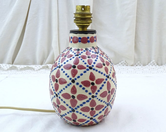 Vintage French Pink and Blue Slip Glaze Table Lamp Base, Retro Unique ...