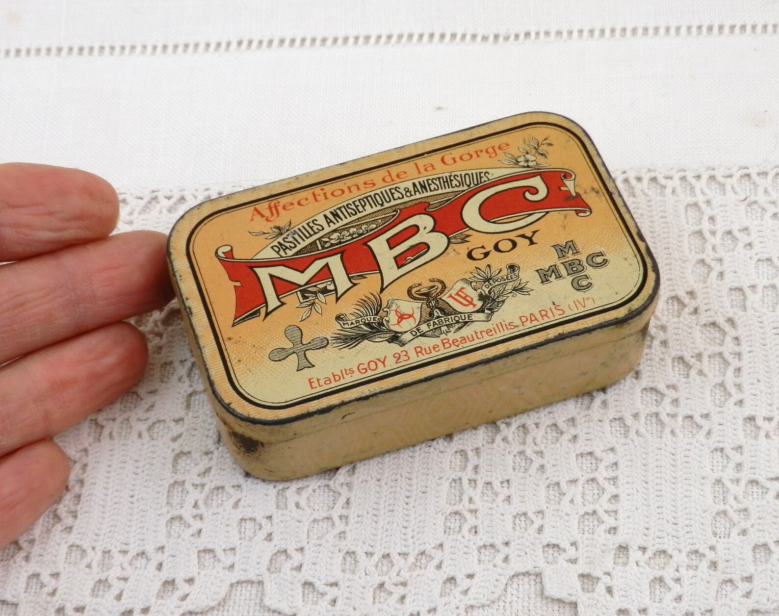 French Antique Lithographed Metal Tin Box for Antiseptic Pills MBC From ...