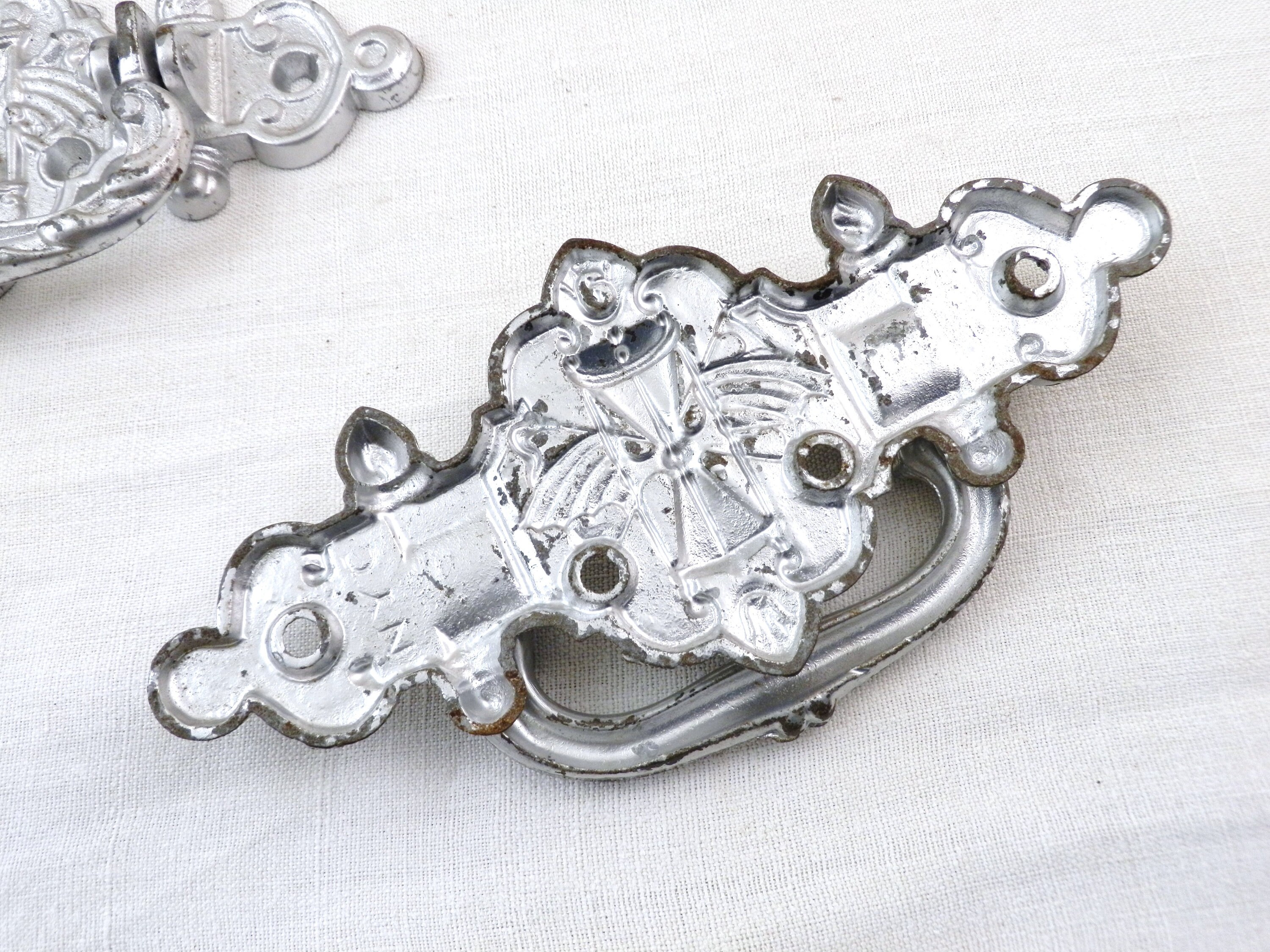 1 Large French Vintage Unused Cast Metal Coffin Handle Adorned with ...