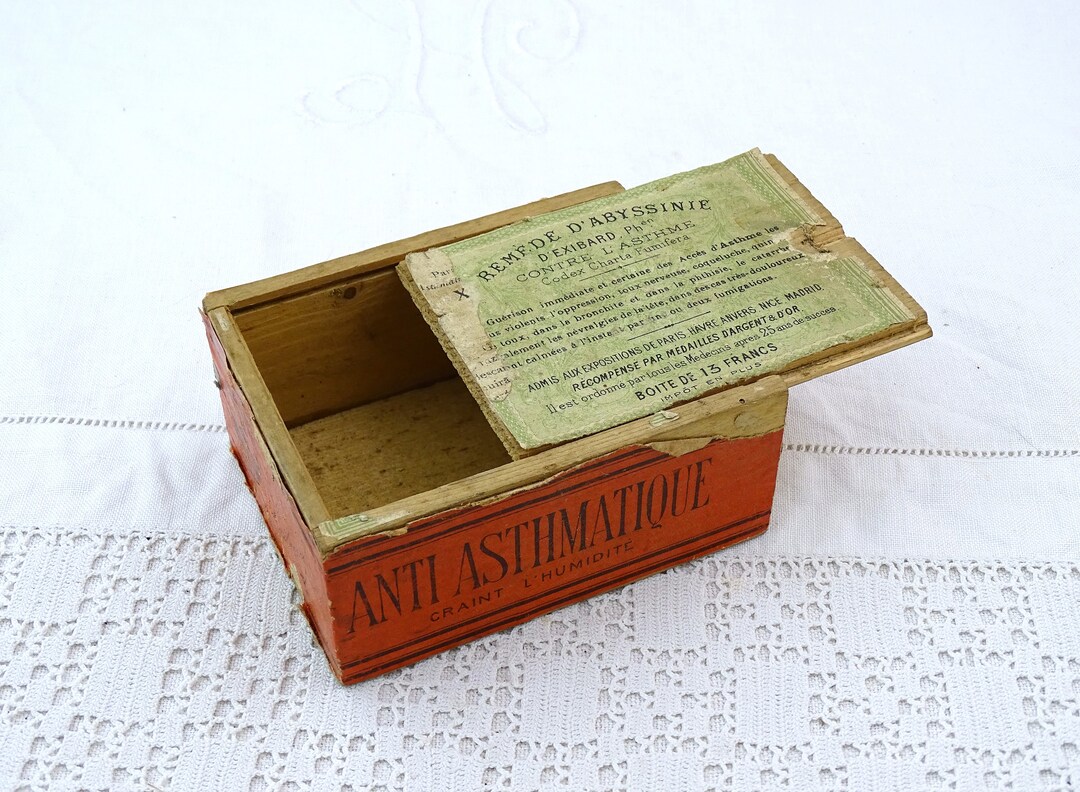 Antique French Empty Wooden Box for Remede D'abyssinie Asthma Medicine ...