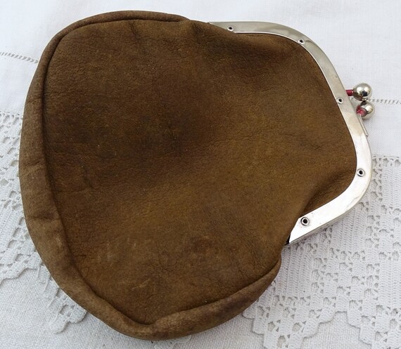 Large Antique French Leather Coin Purse with Metal Cl… - Gem