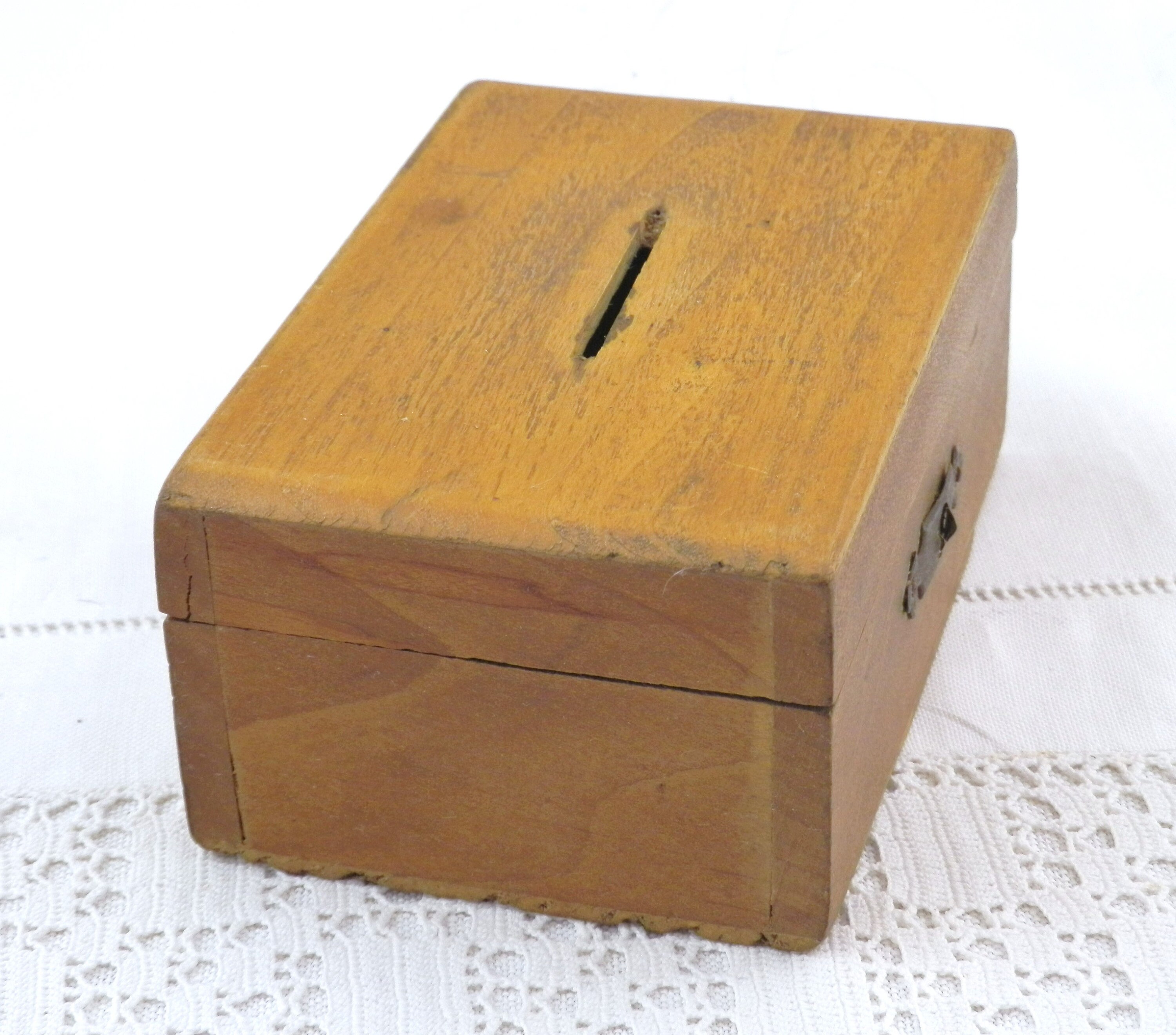 Small Antique Rustic French Wooden Cash Money Box, Vintage Primitive ...
