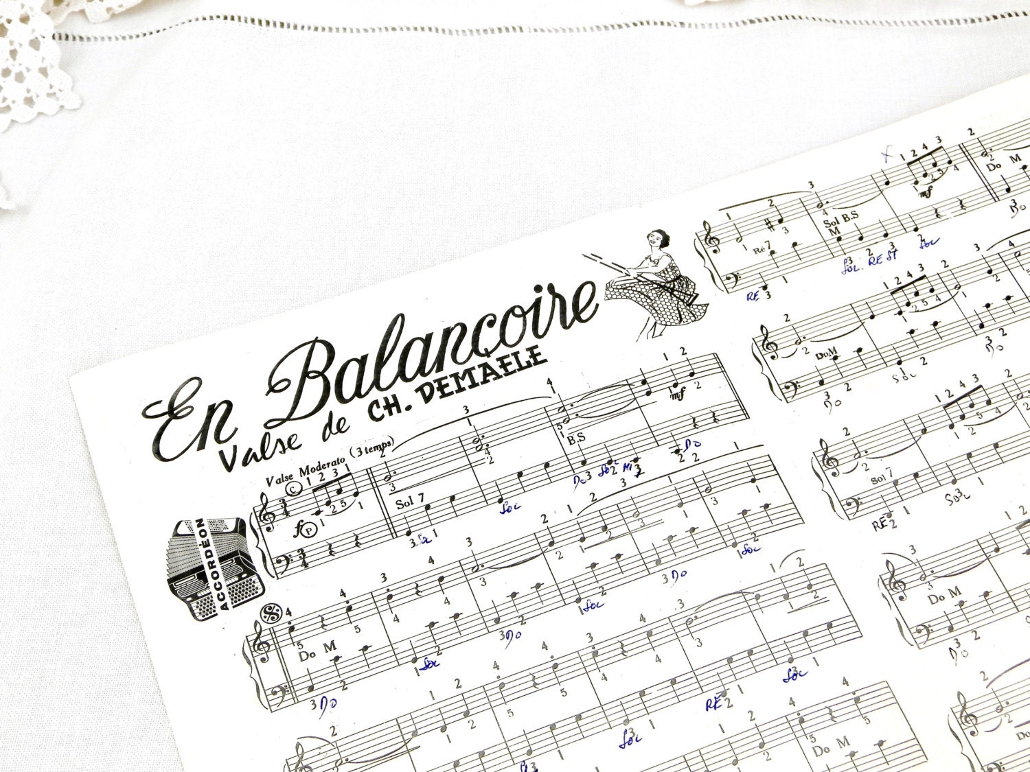 Vintage French Accordion Sheet Music / Score from the 1970 Valse En ...