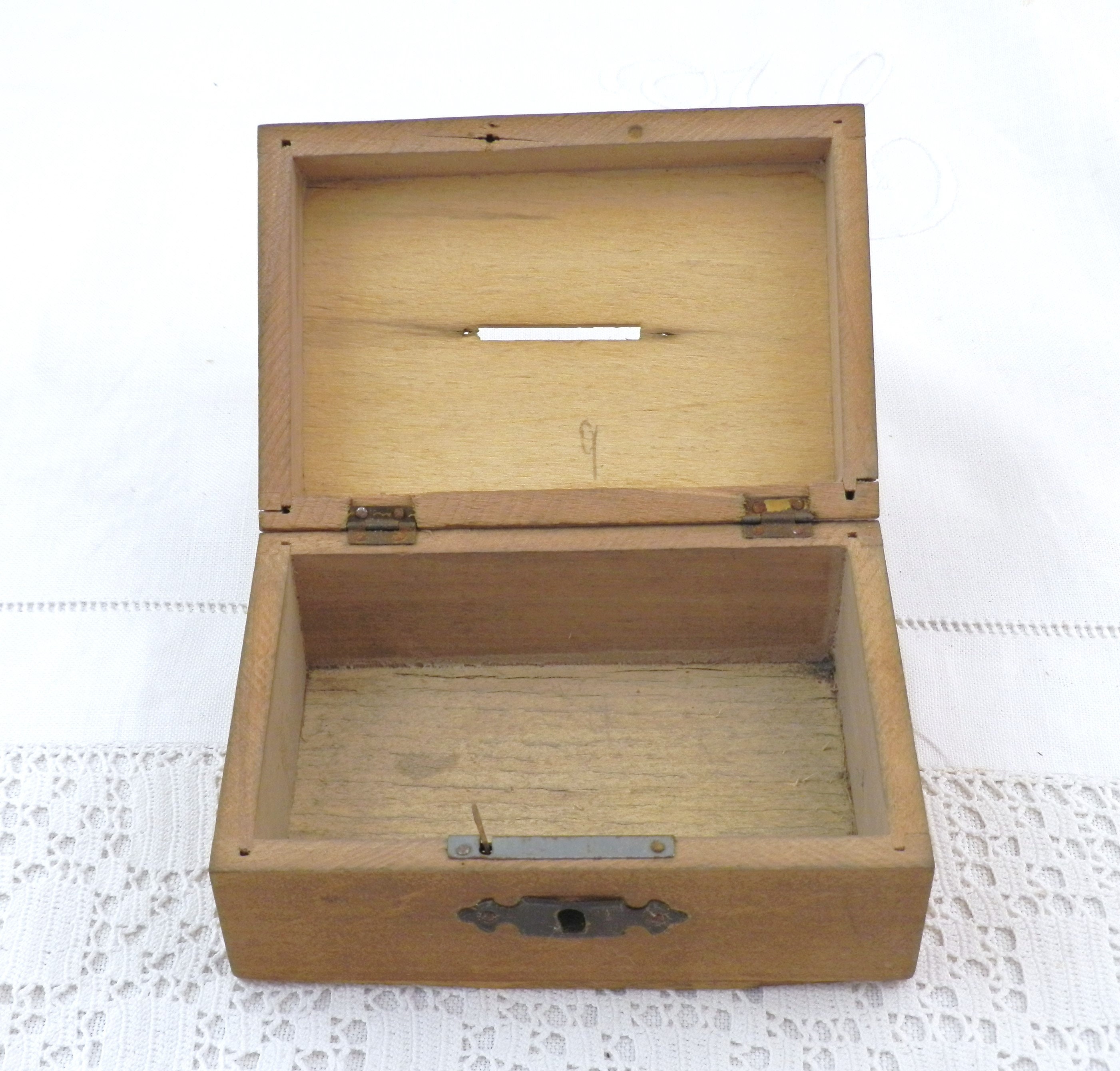 Small Antique Rustic French Wooden Cash Money Box, Vintage Primitive ...