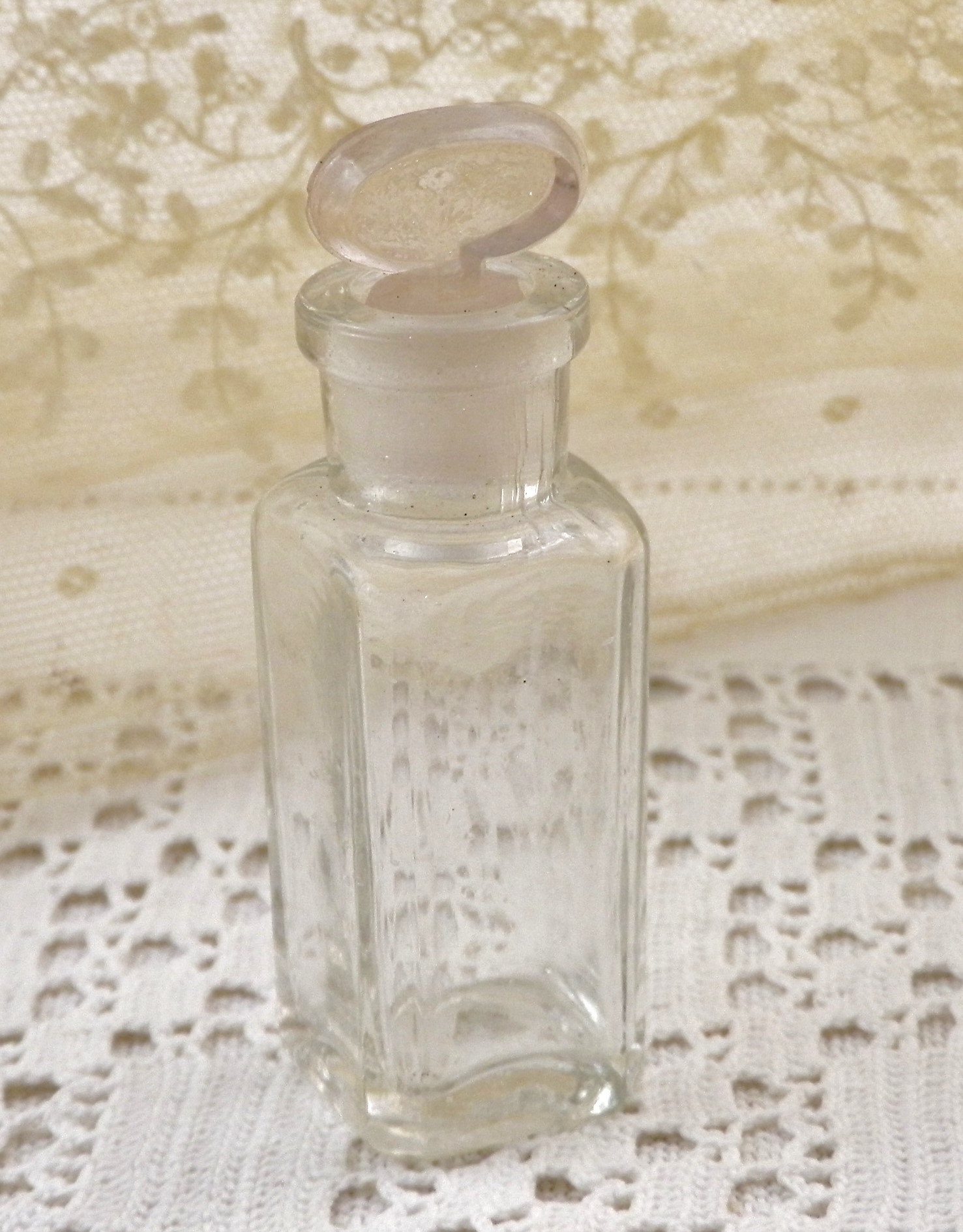 Small French Antique Clear Glass Square Perfume Bottle With Glass ...