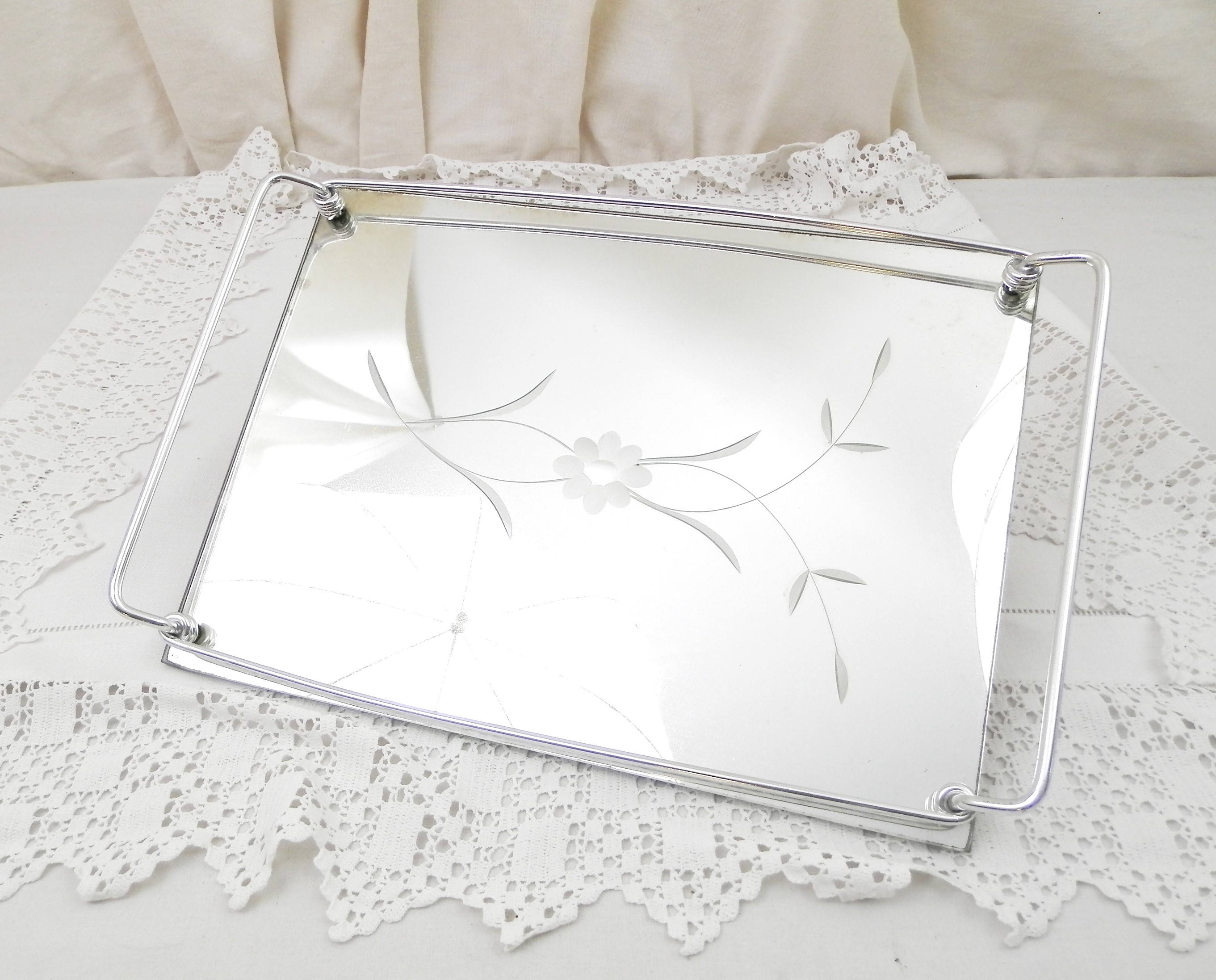 Vintage Mid Century 1960s / 1950s Glass Mirrored Tray with Metal ...