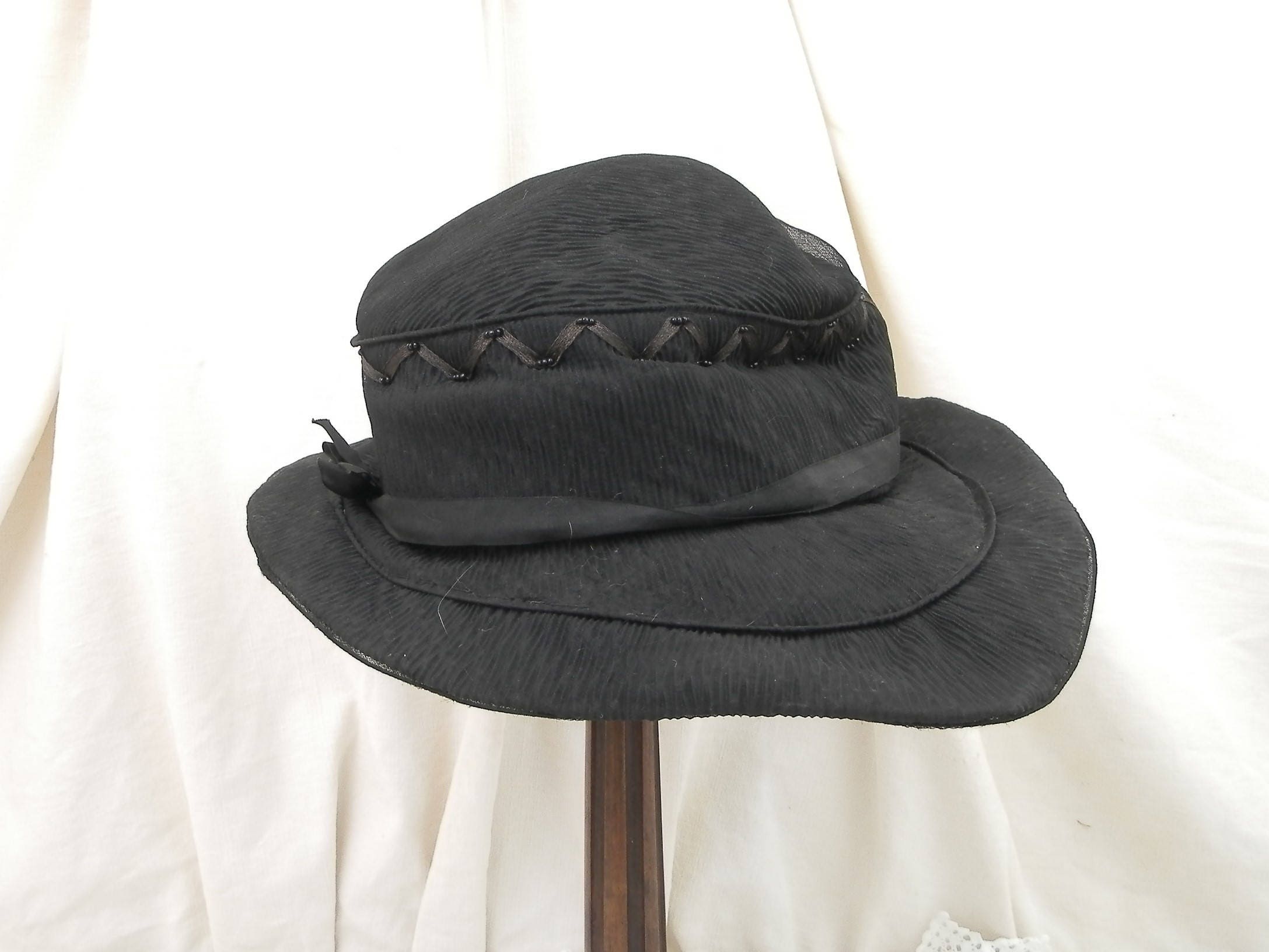 RESERVED FOR SUSAN Antique Lady / Women's Unused Black Crepe Fabric ...