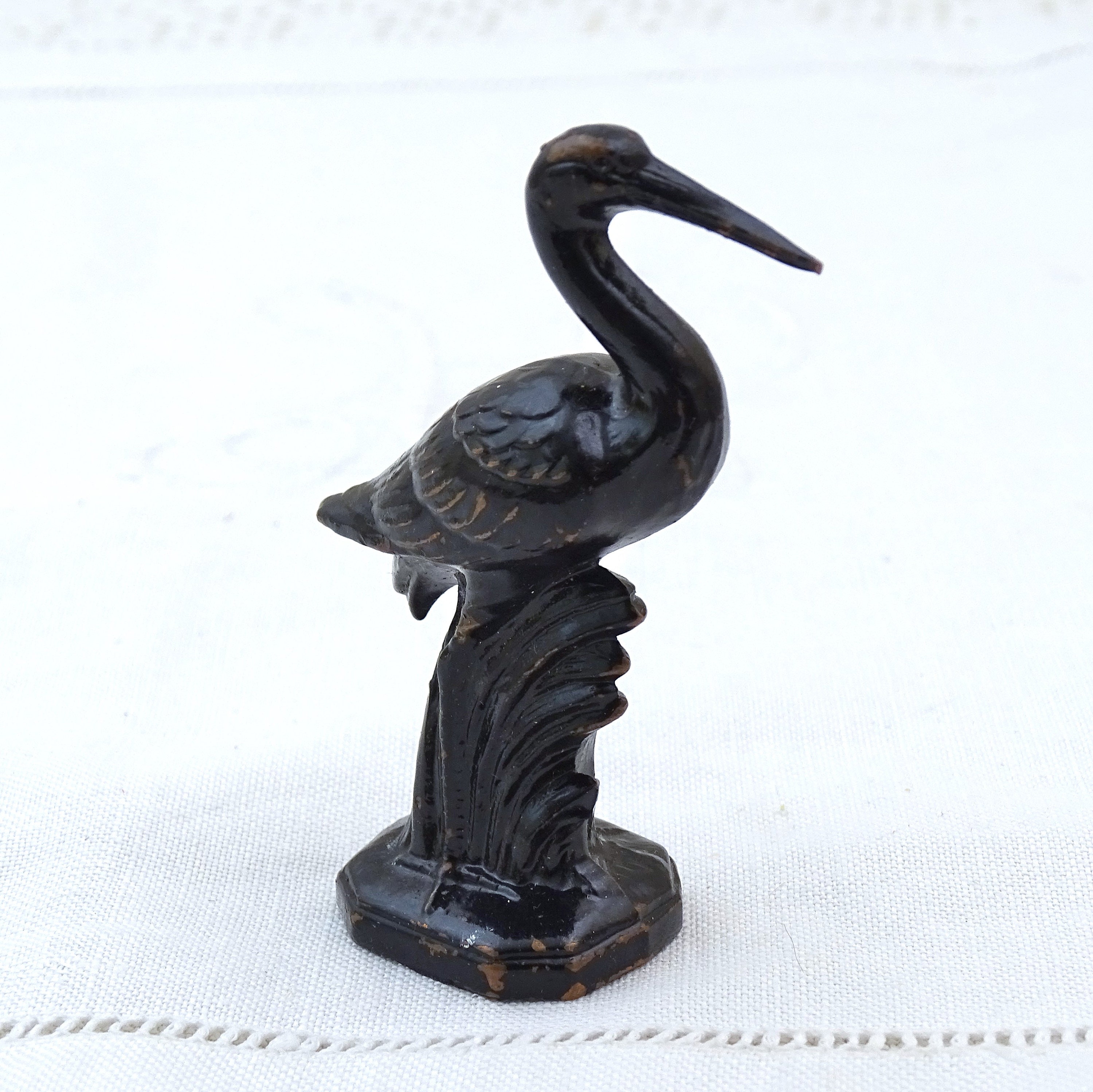 Small Antique French Stork Cast Black Lacquered Bronze Metal Figurine ...