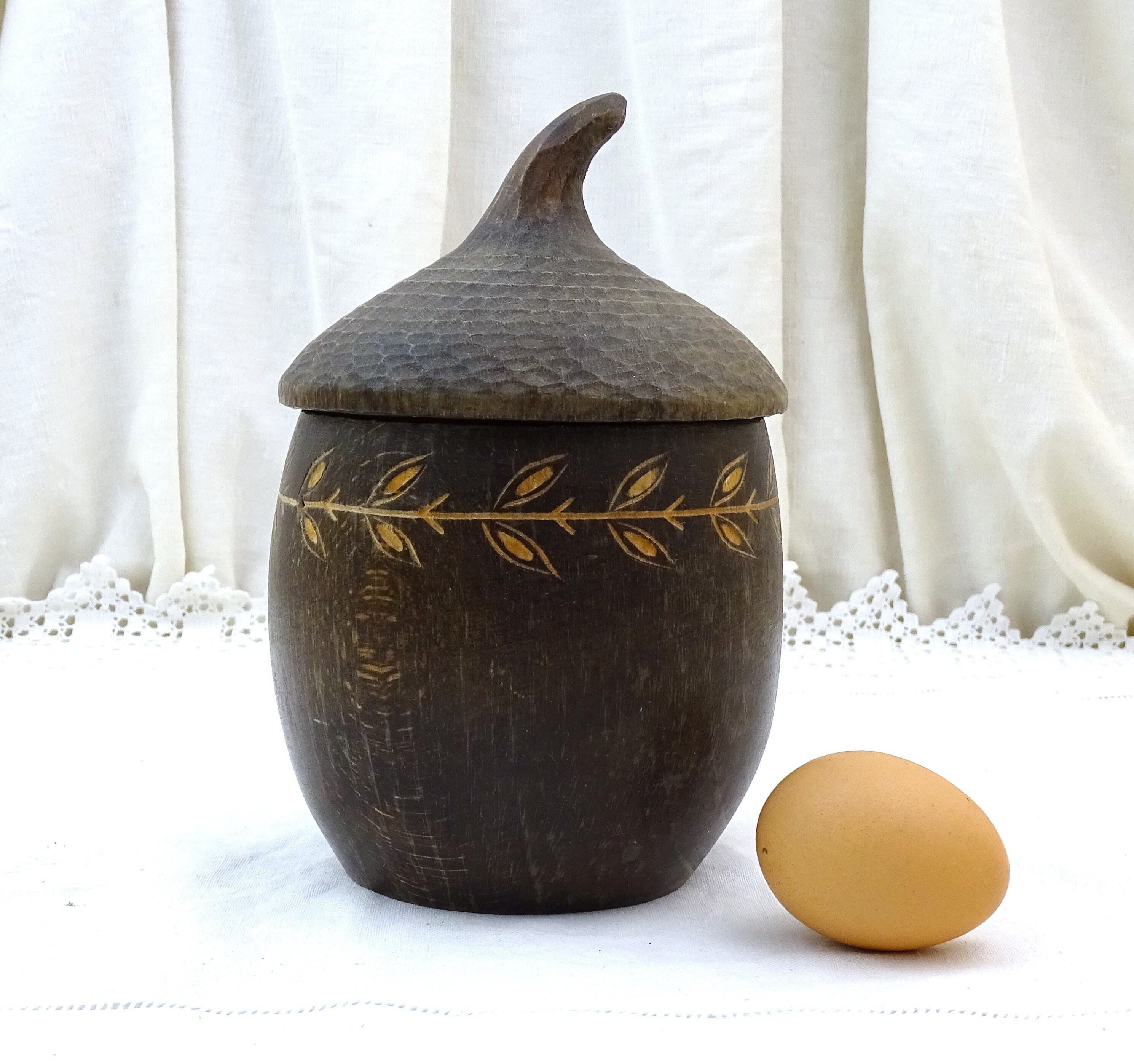 Large Vintage Carved Wooden Acorn Shaped Trinket Box, Big Black Forest ...
