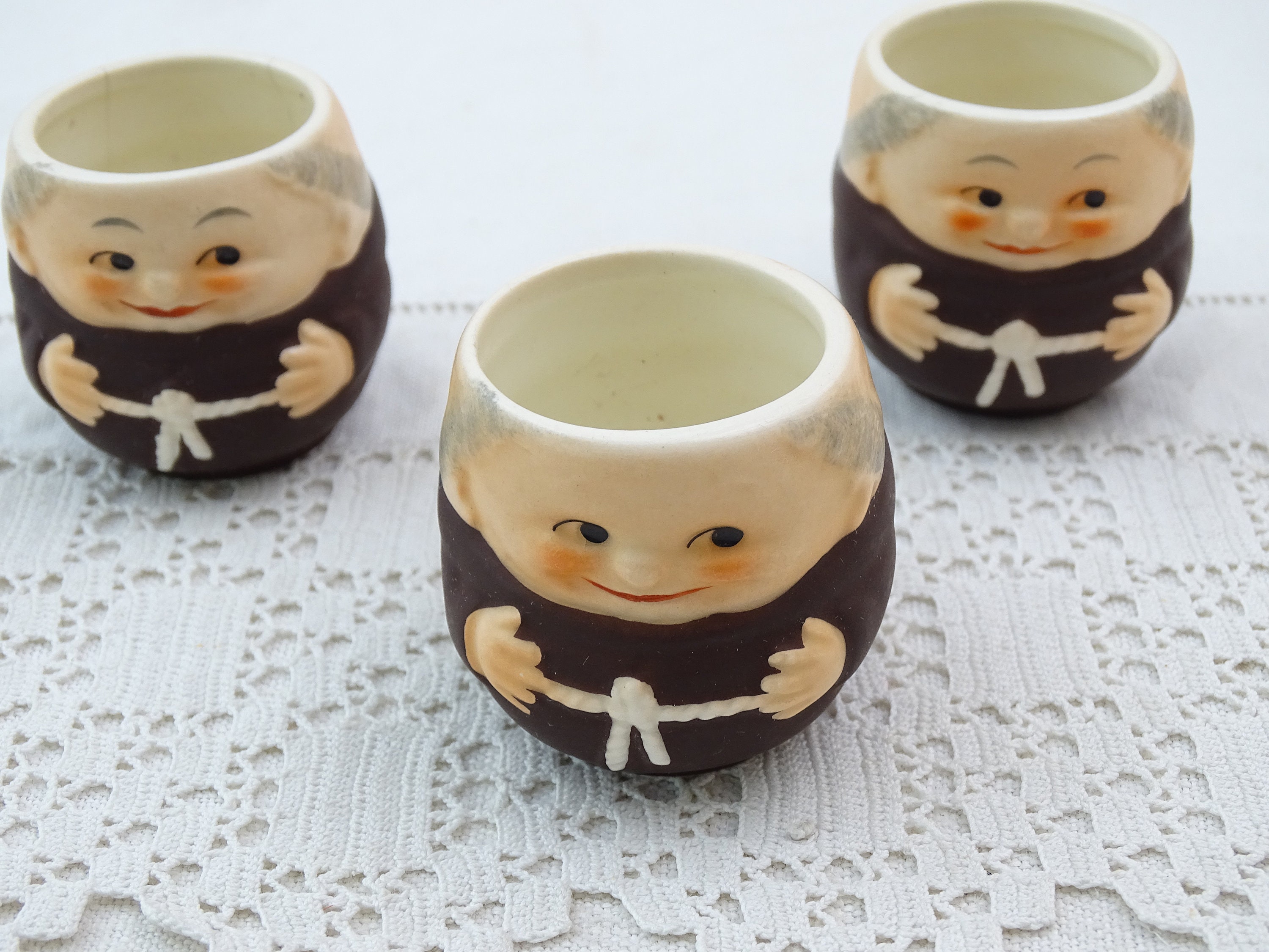 3 Vintage Goebel Hummel Friar Tuck Monk Egg Cups, Retro Set of Pottery ...