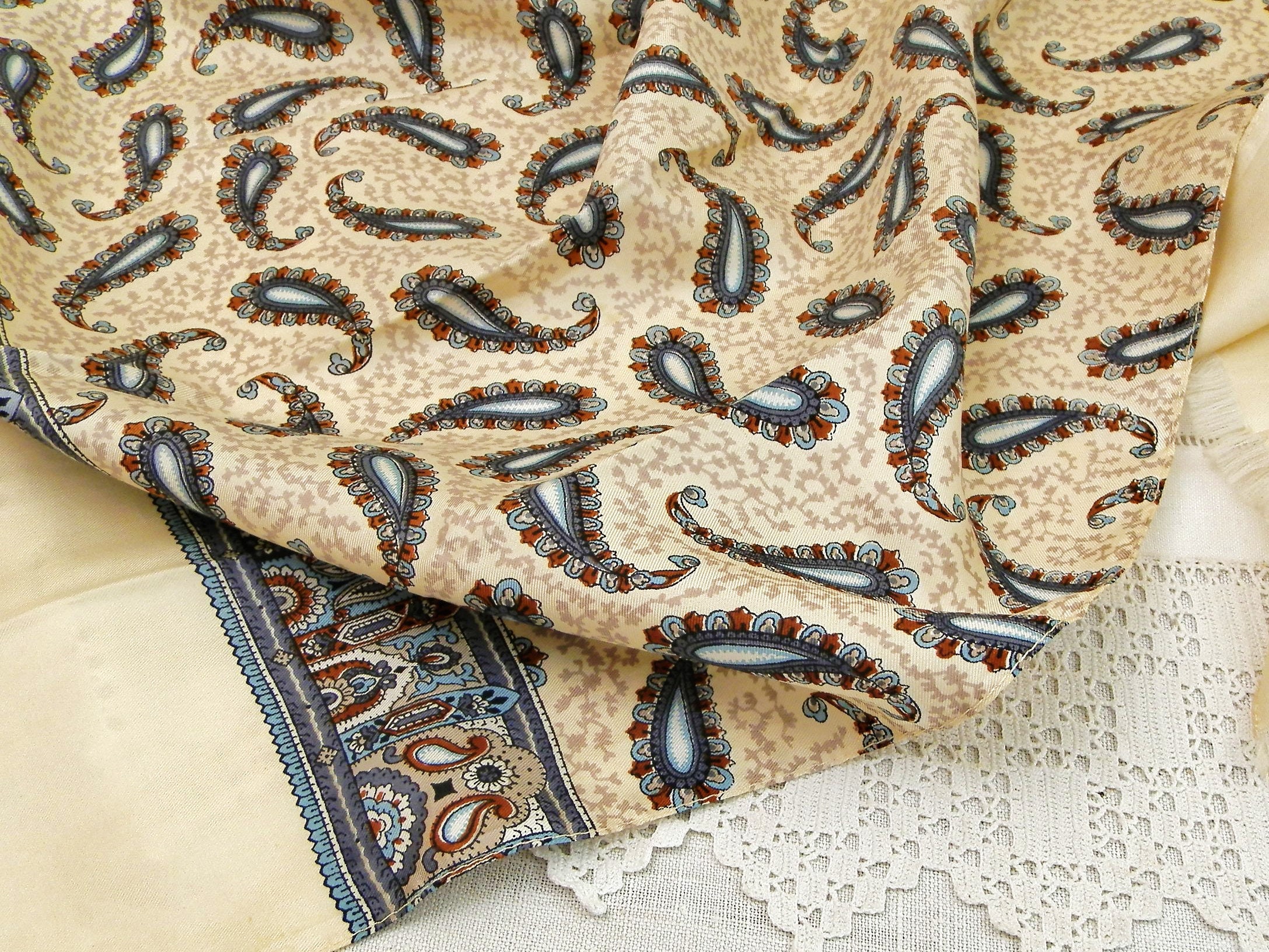 Vintage French Silk Paisley Pattern Scarf, Retro Clothing Accessory ...
