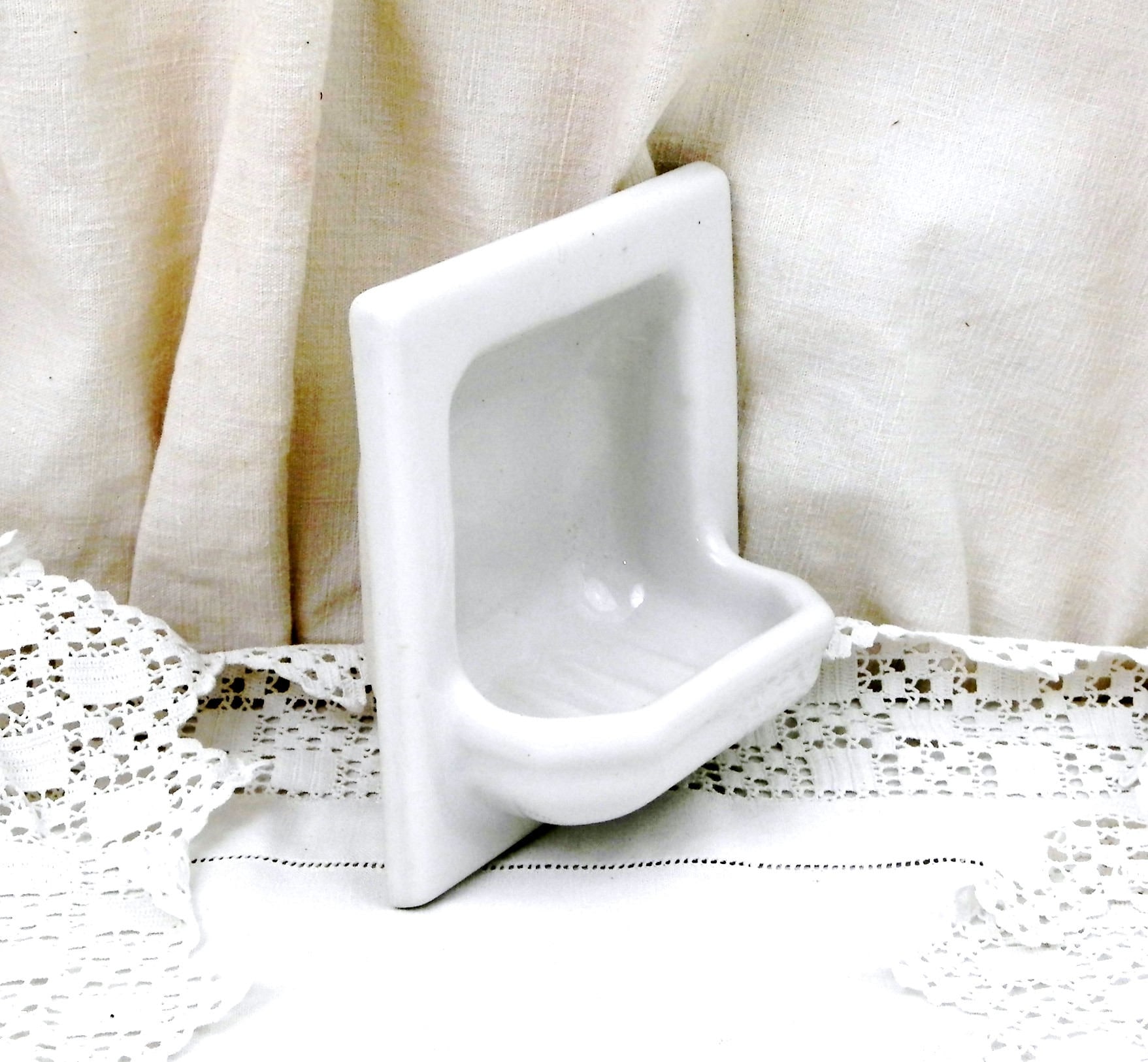Vintage French 1950s White Ceramic Wall Mounted Soap Holder Made on 6 ...