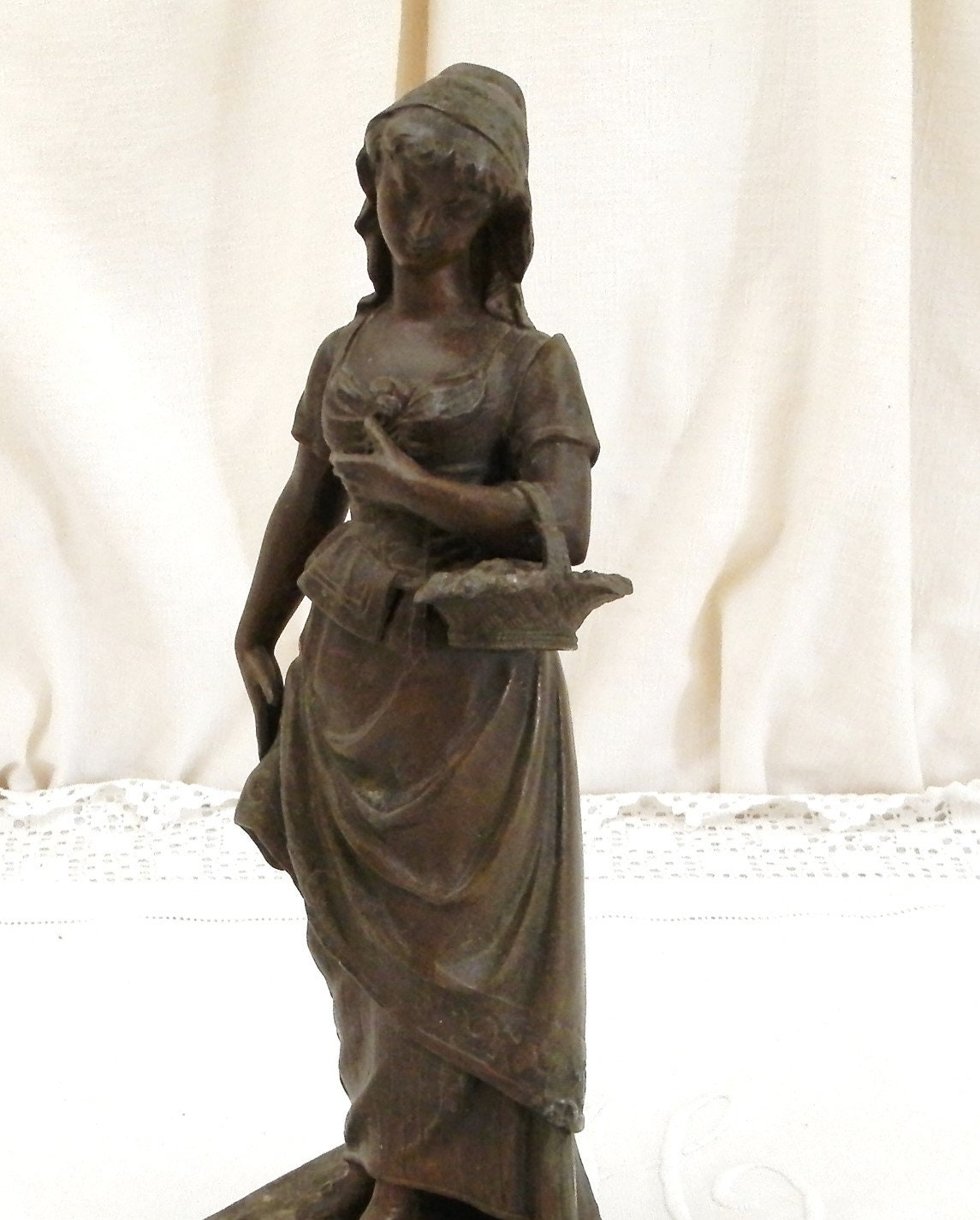 Antique 19th Century French Cast Iron Statue of Young Girl with Flower ...