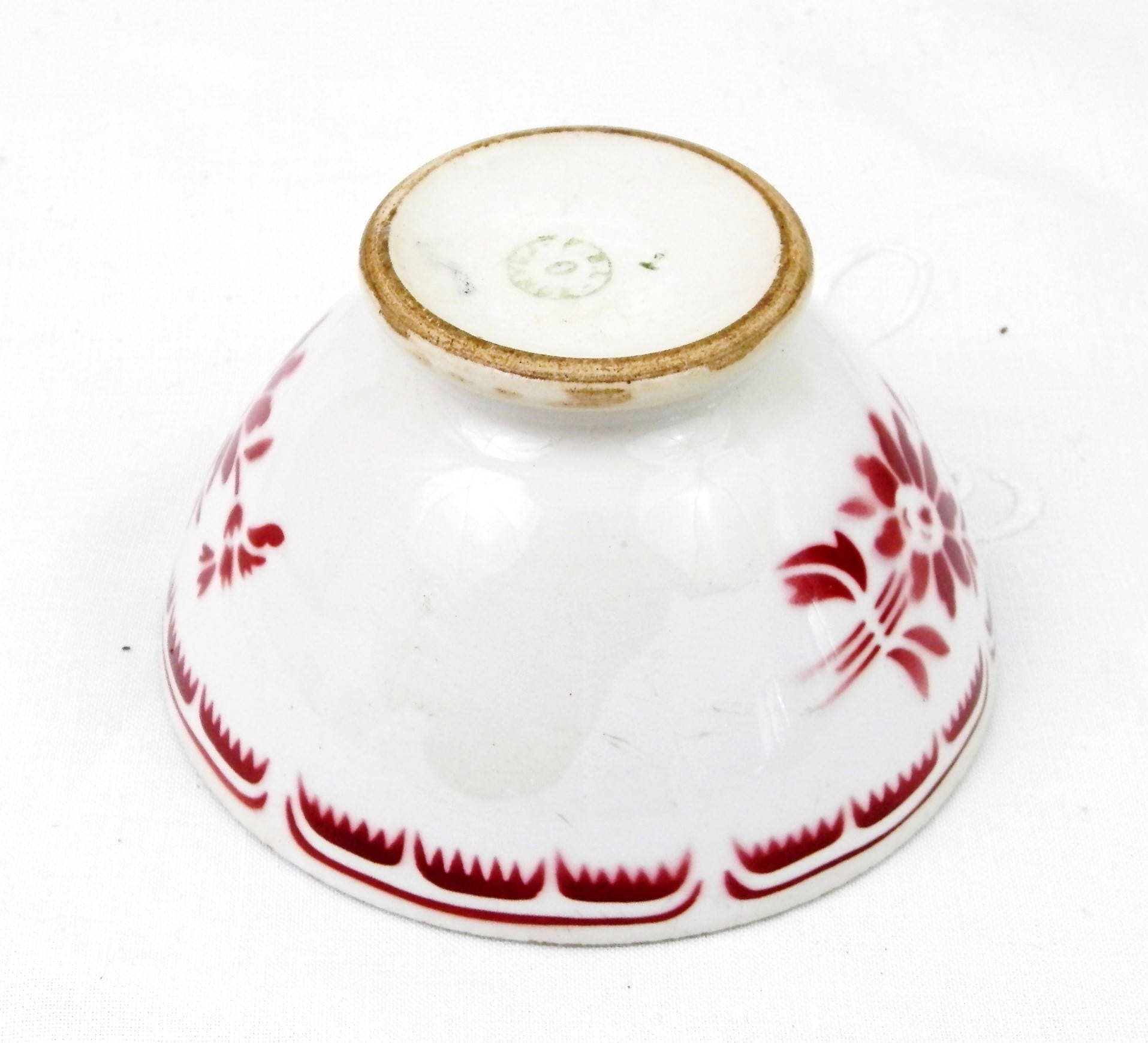 Antique Red and White Farmhouse Coffee Bowl from France, French Country ...