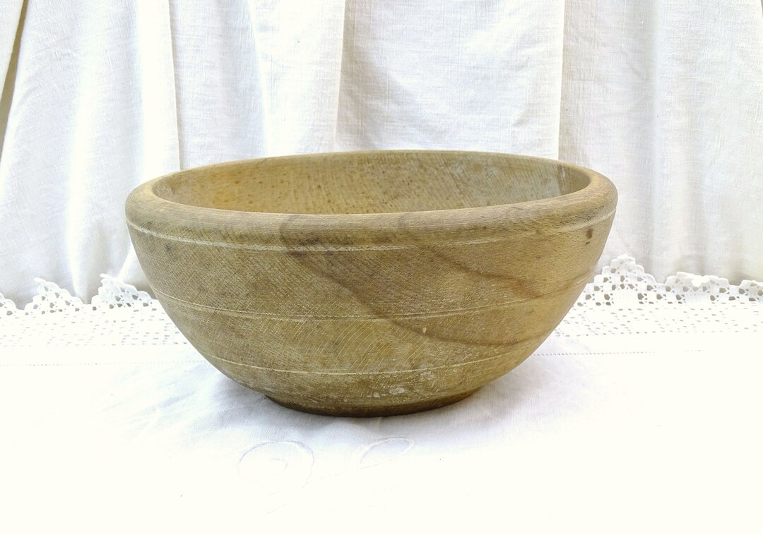 Vintage French Turned Wooden Fruit Bowl With Natural Patina - Etsy