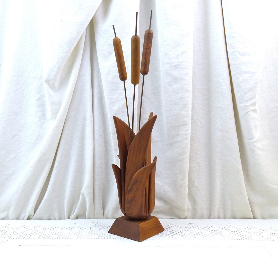 Large Vintage Mid Century Modern Teak Wood Sculpture of Cat Tails ...