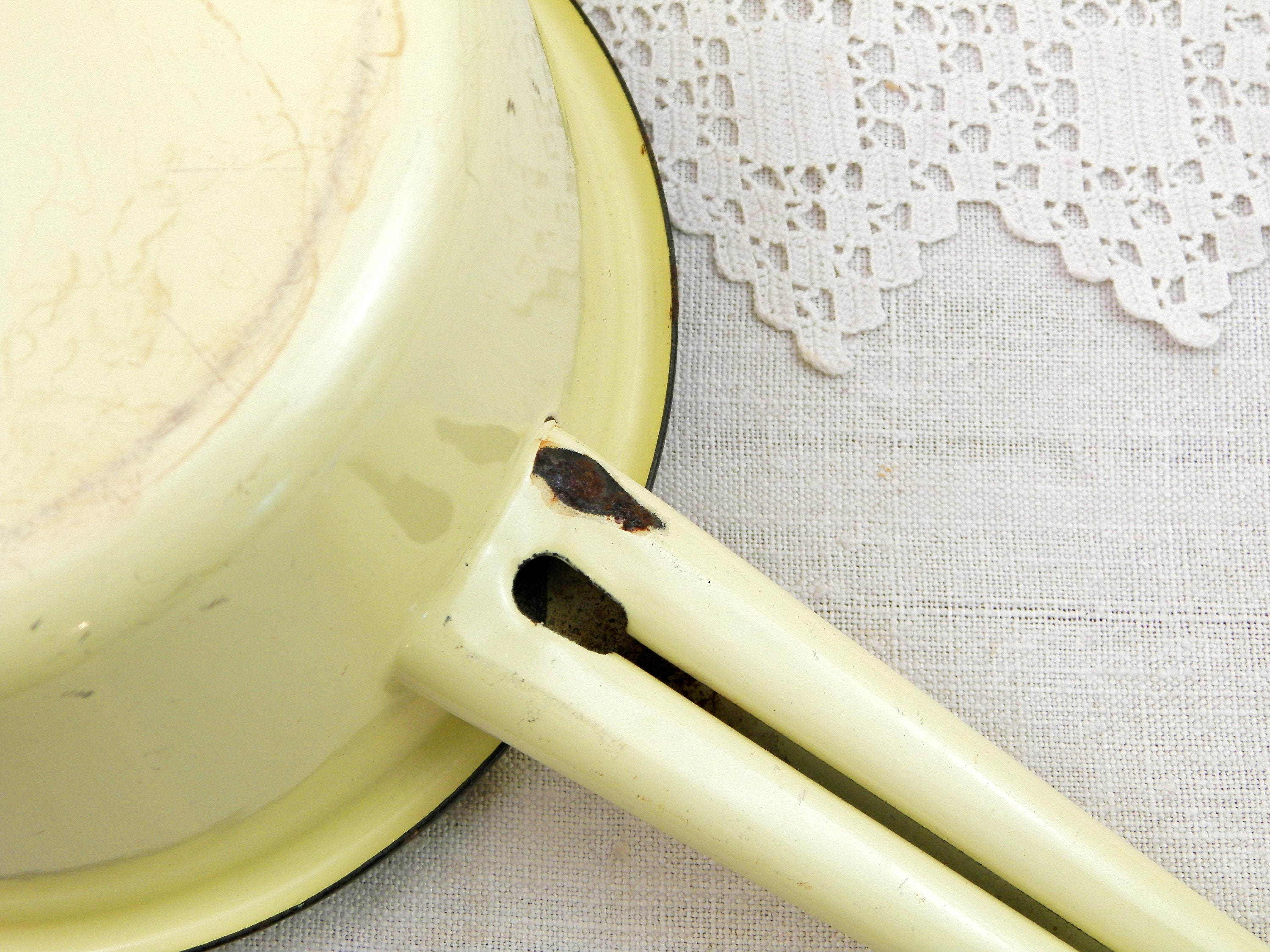 2 Vintage French 1950s Identical Yellow Enameled Cooking Pans ...