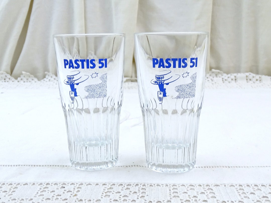 2 French Vintage Pastis 51 Momie Glasses, Pair French Aperitif Drink ...