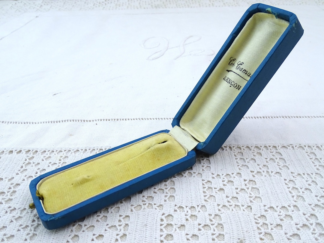 Rectangular Vintage French Blue Tie Pin Box With Pale Yellow Interior ...