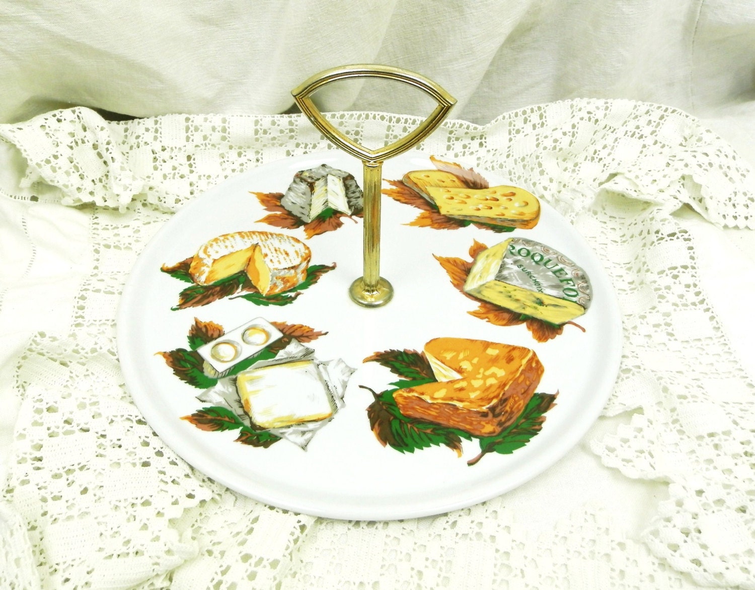 Vintage French 1960s Mid Century Porcelain Cheese Platter With Trompe L ...